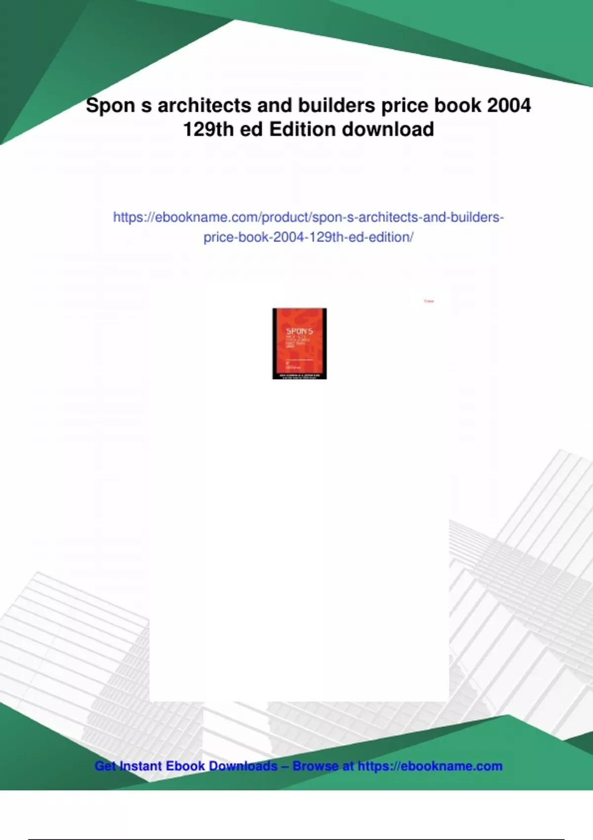 Summary Spon s architects and builders price book 2004 129th ed Edition ...