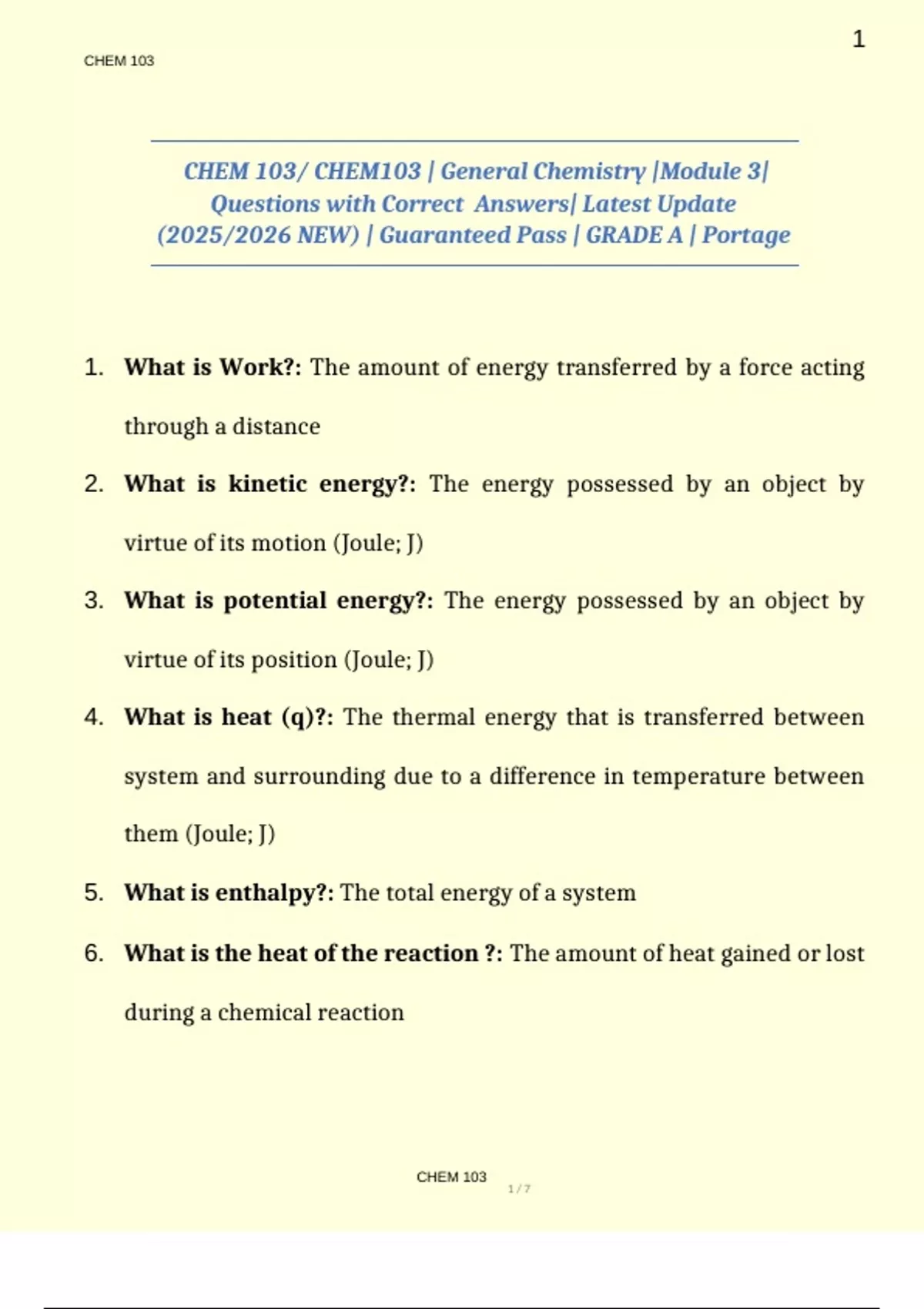 Portage CHEM 103/ CHEM103 | General Chemistry | Module 1, 2, 3, 4, 5 ...