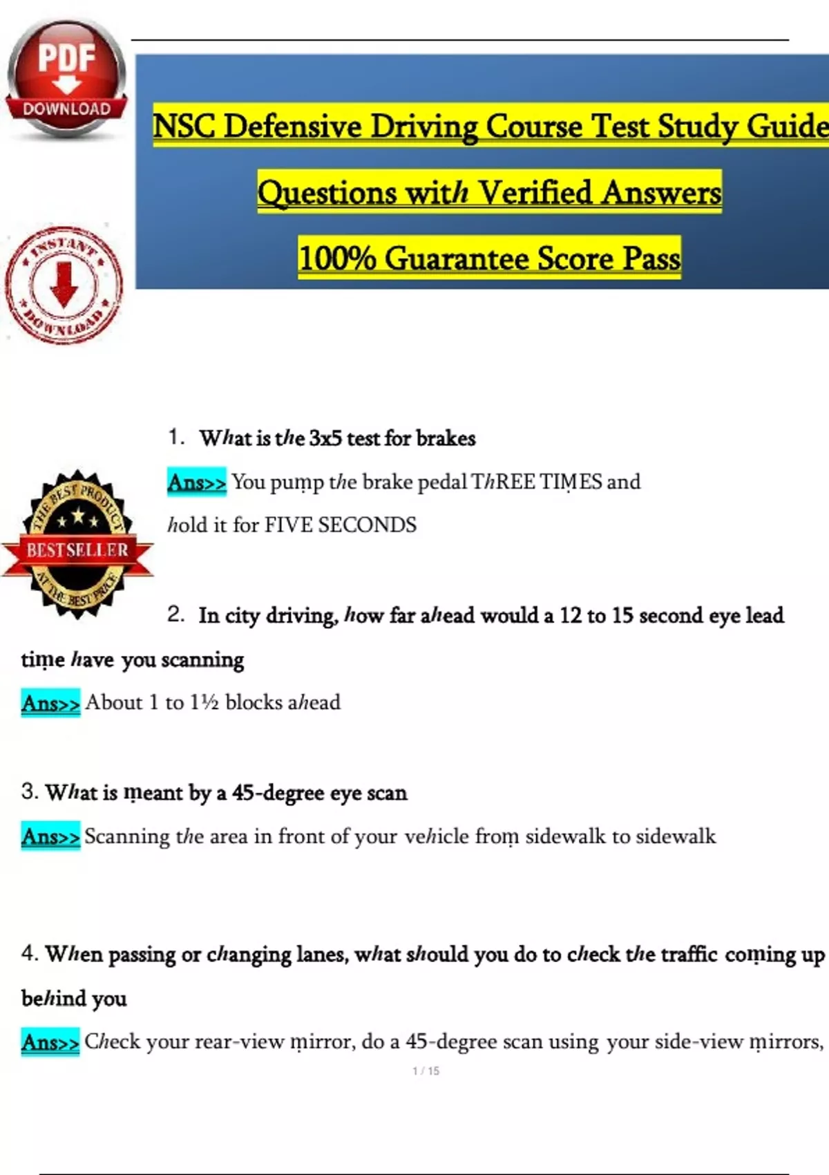 Nsc Defensive Driving Course Test Study Guide 2025 2026 Expected