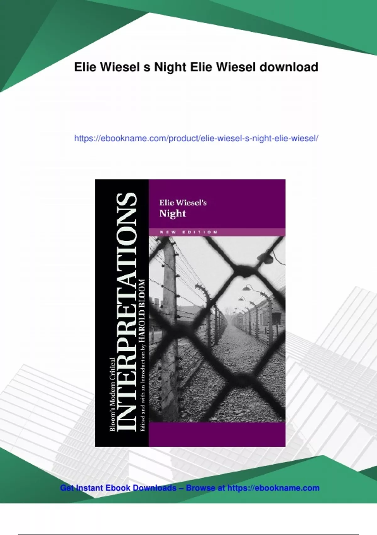 Summary Elie Wiesel s Night Elie Wiesel - Instant Download - Ebookname ...