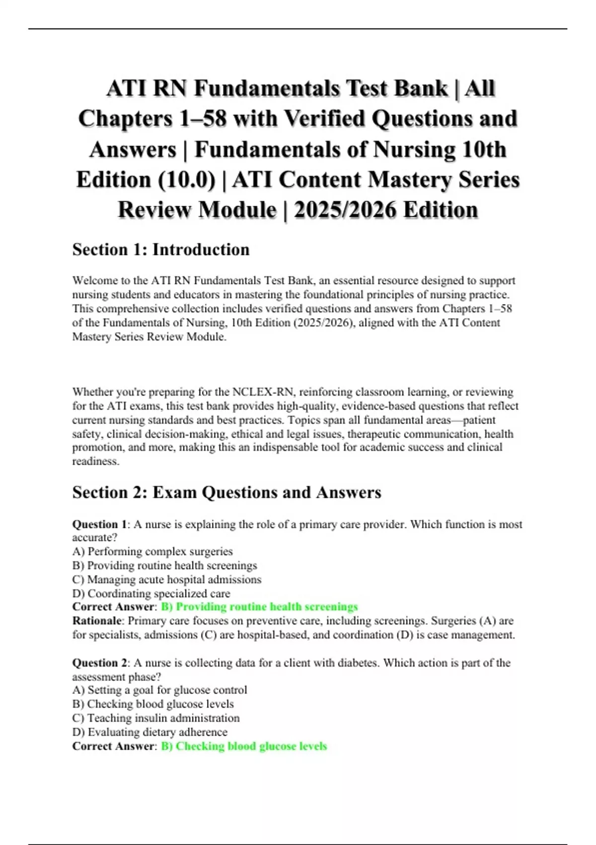 ATI RN Fundamentals Test Bank | Chapters 1–58 with Verified Questions ...