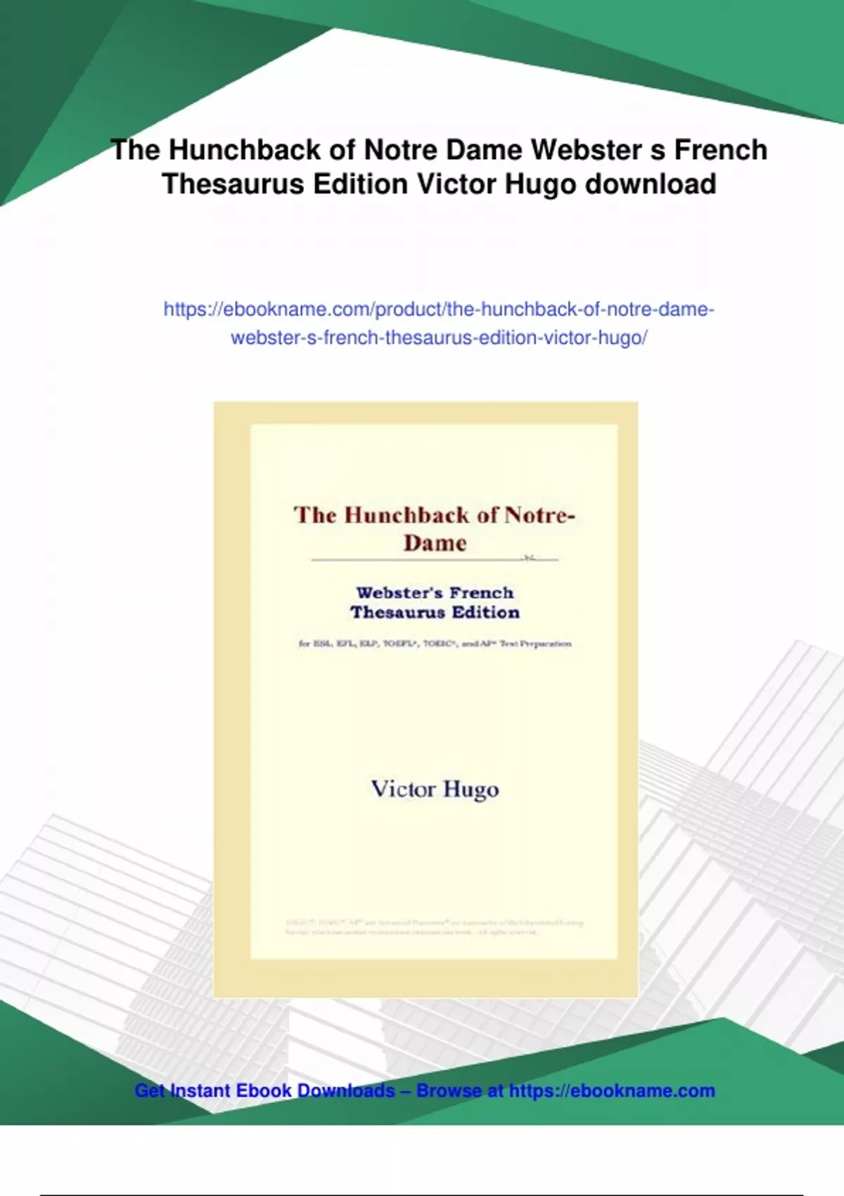 Summary The Hunchback of Notre Dame Webster s French Thesaurus Edition ...
