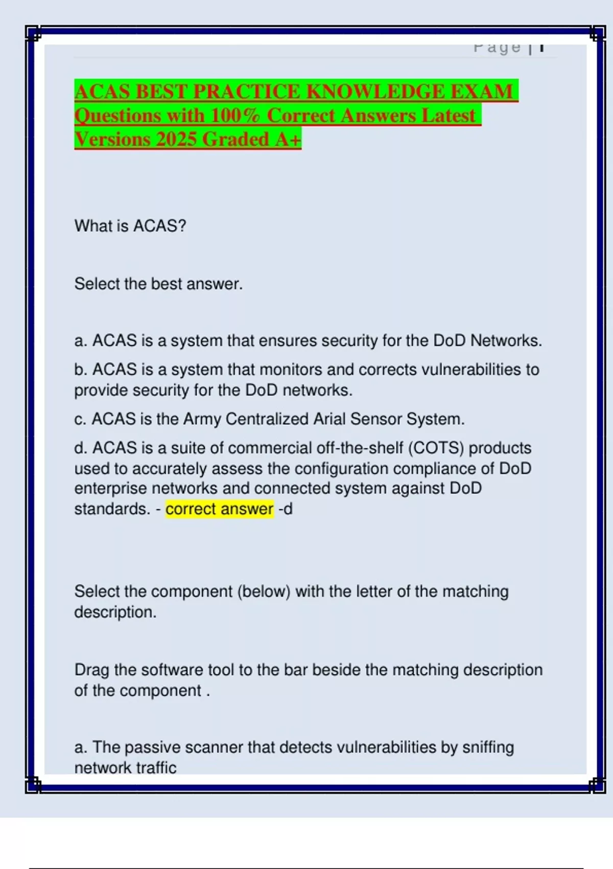 ACAS BEST PRACTICE KNOWLEDGE EXAM Questions with 100% Correct Answers ...