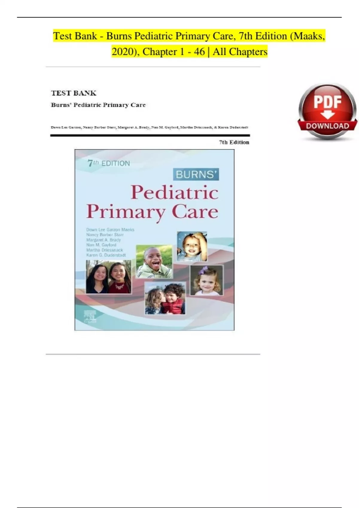 TEST BANK For Burns' Pediatric Primary Care 7th Edition -All Chapters ...