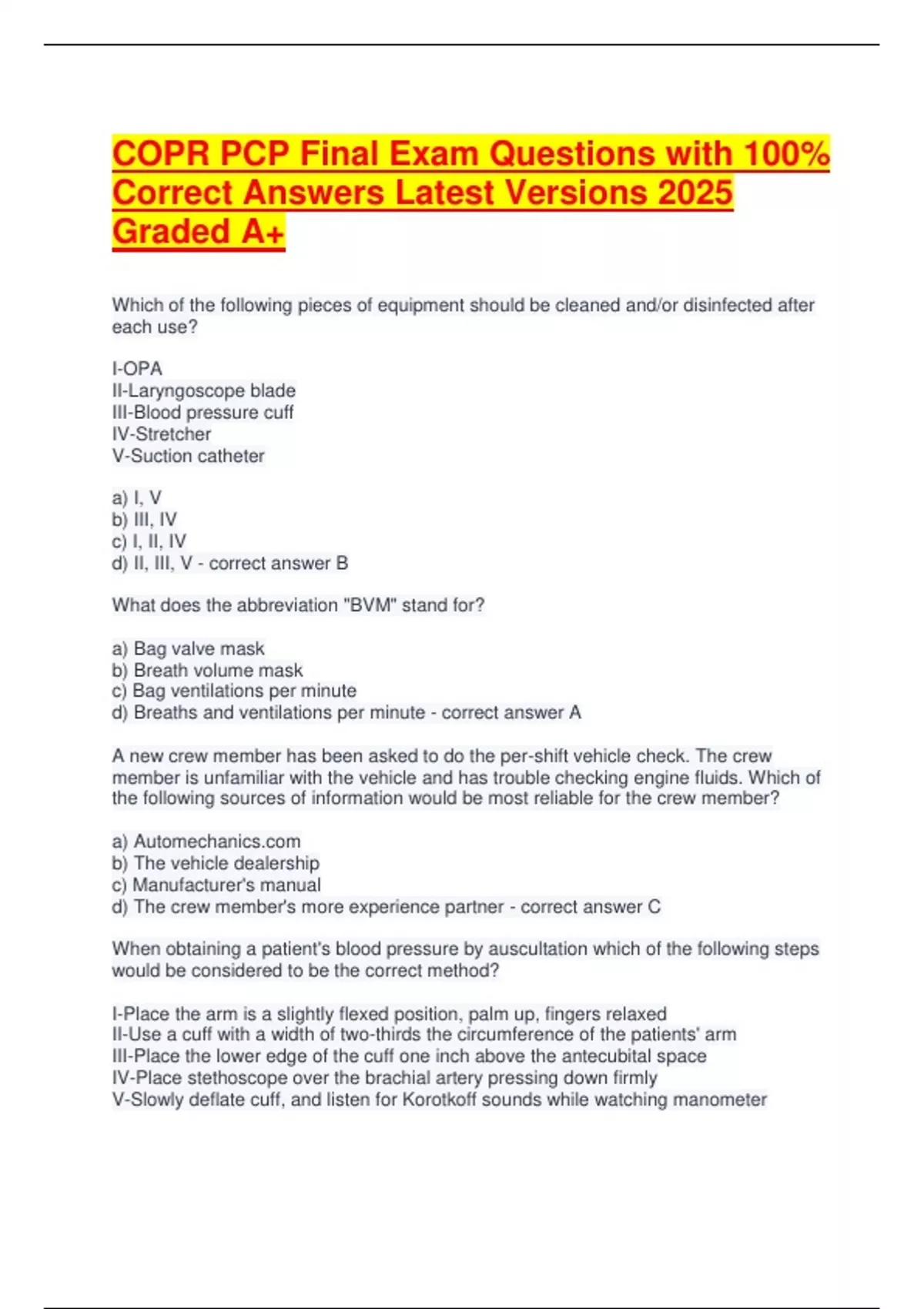 COPR PCP Final Exam Questions with 100- Correct Answers Latest Versions ...