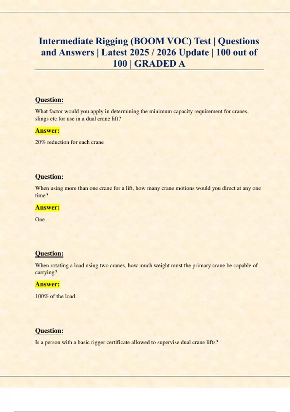 Intermediate Rigging (BOOM VOC) Test | Questions and Answers | Latest ...