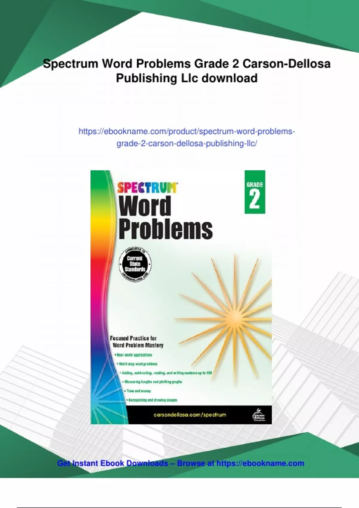 Summary Spectrum Word Problems Grade 2 Carson-Dellosa Publishing Llc ...