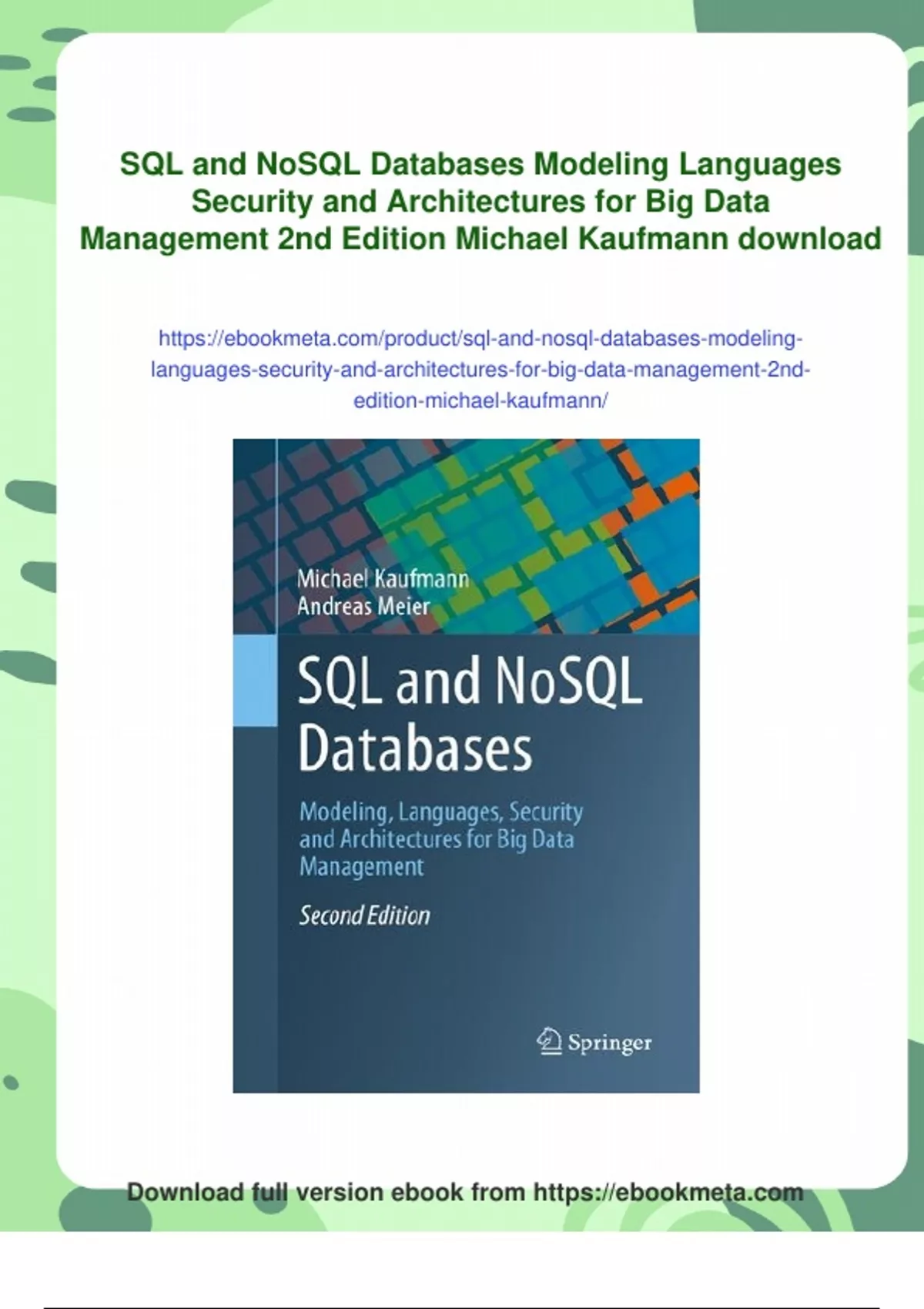 Summary SQL and NoSQL Databases Modeling Languages Security and Architectures for Big Data ...