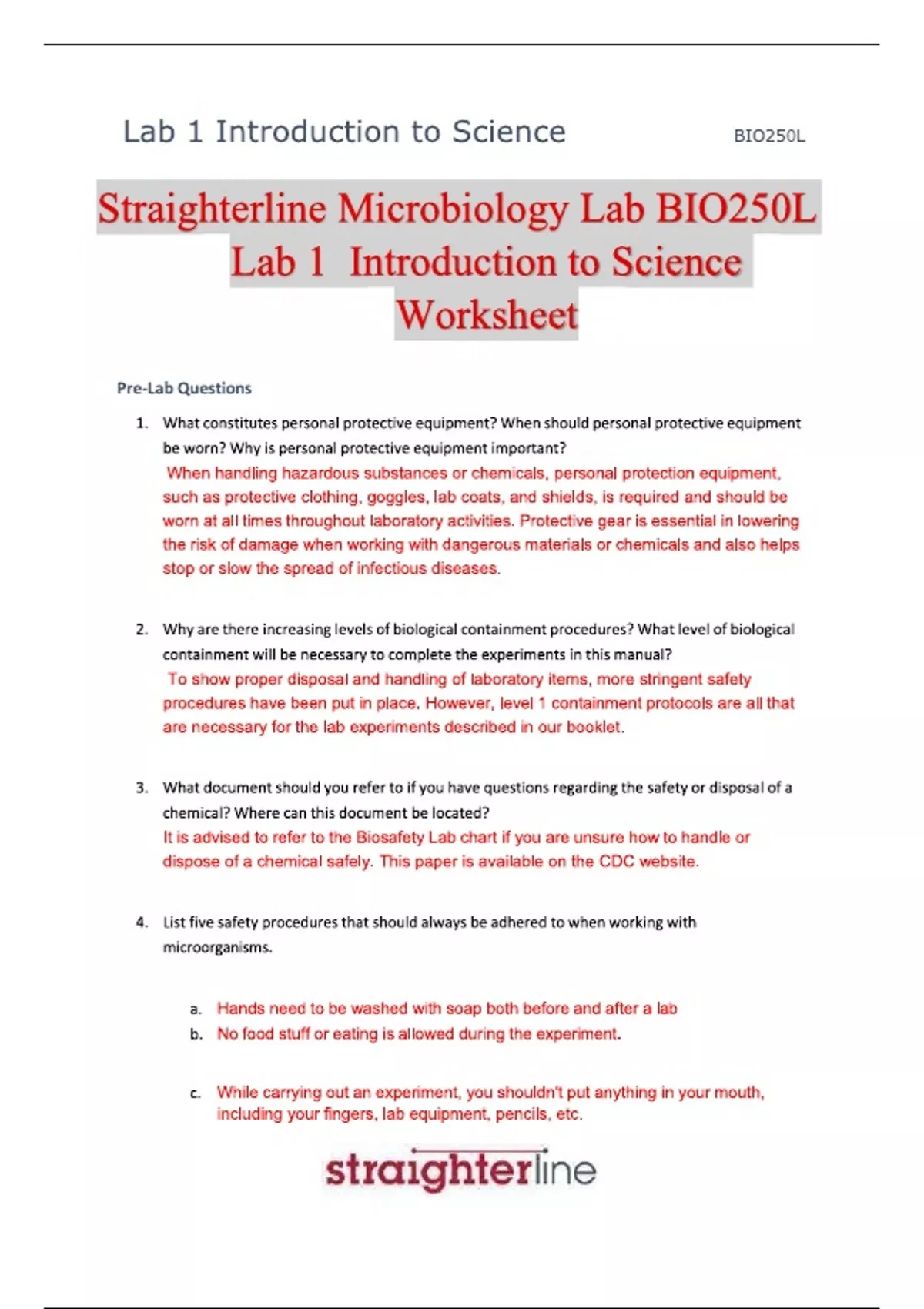 Straighterline Microbiology Lab BIO250L Lab 1 Introduction to Science ...