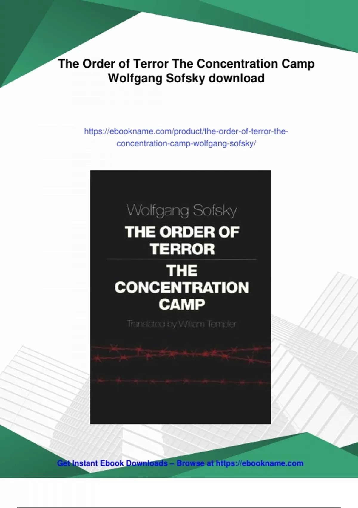 Summary The Order of Terror The Concentration Camp Wolfgang Sofsky ...