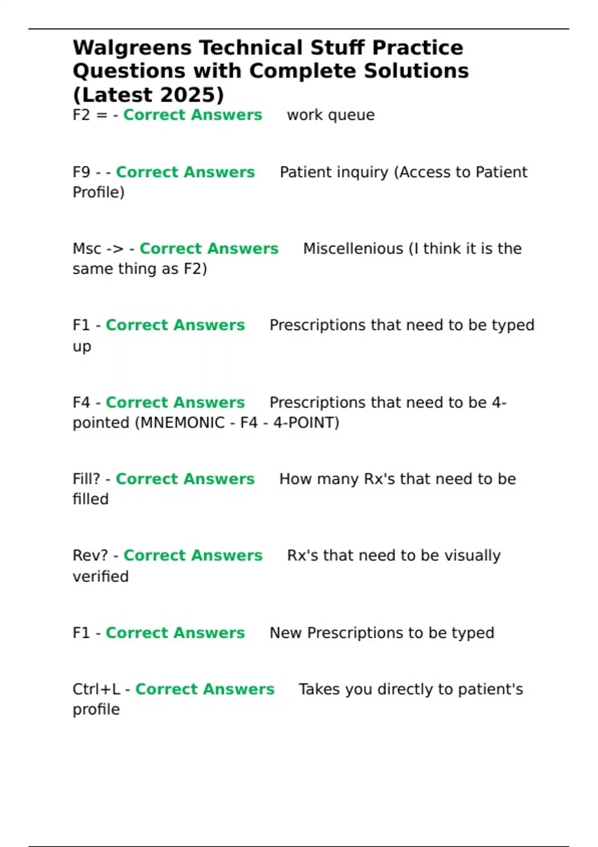 Walgreens Technical Stuff Practice Questions with Complete Solutions ...