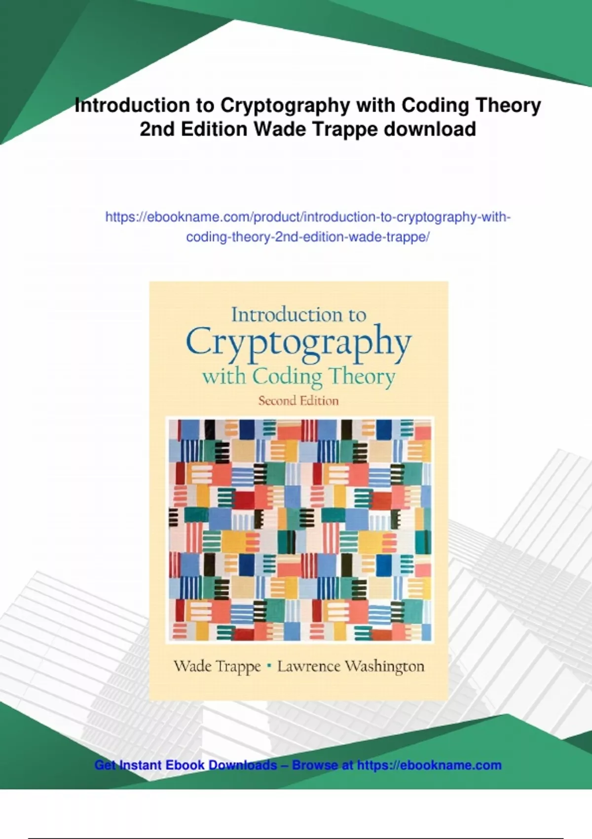 Summary Introduction to Cryptography with Coding Theory 2nd Edition Wade Trappe - Digital ...