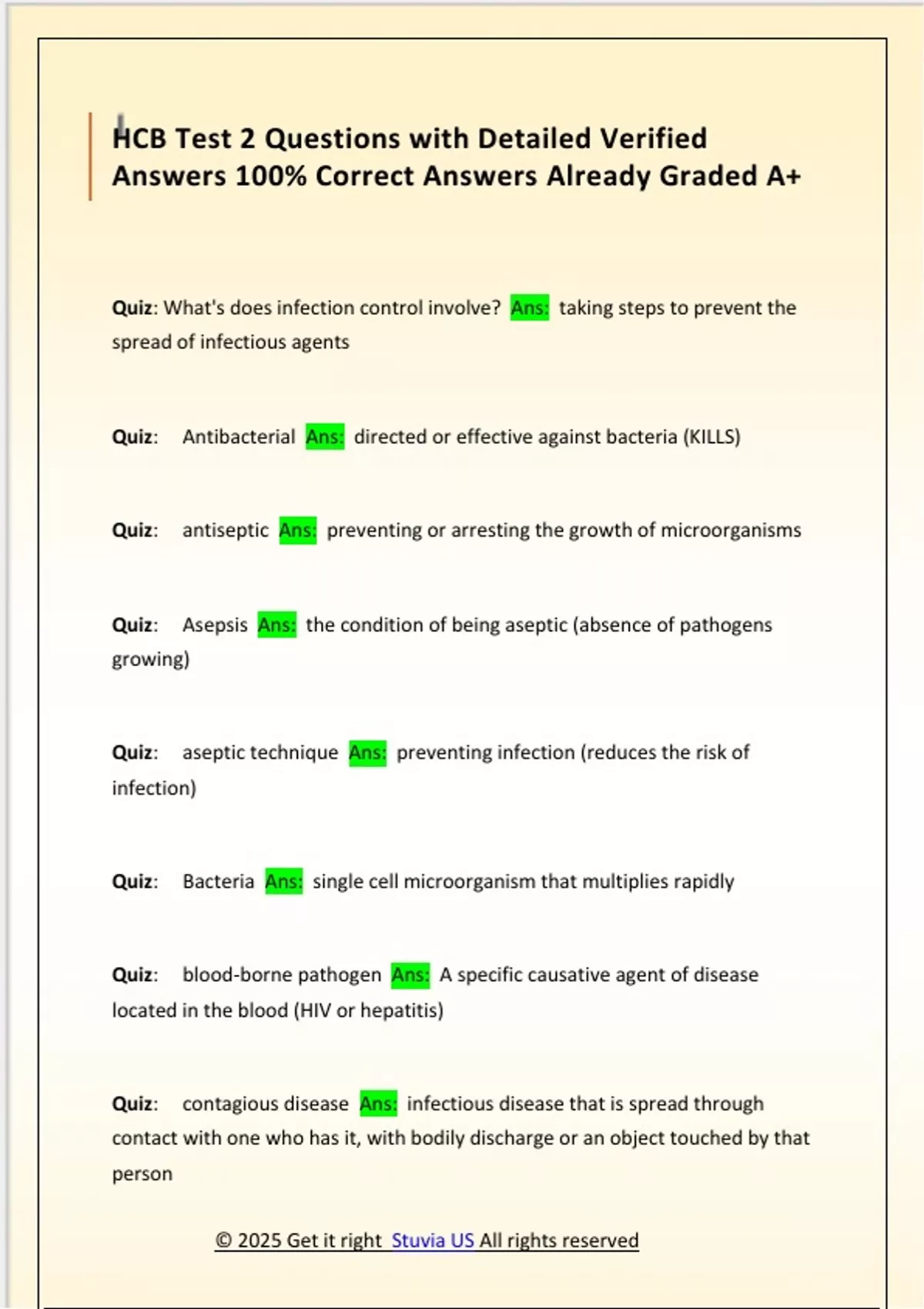 HCB Test 2 Questions with Detailed Verified Answers 100% Correct ...