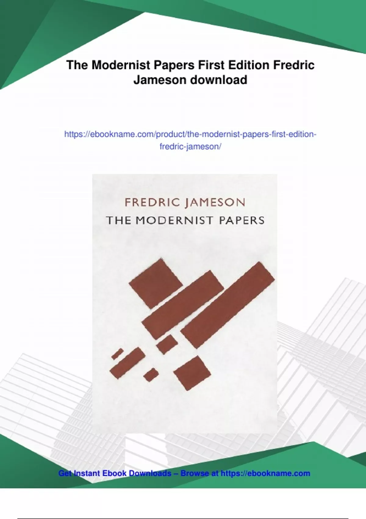 Summary The Modernist Papers First Edition Fredric Jameson - Instant ...