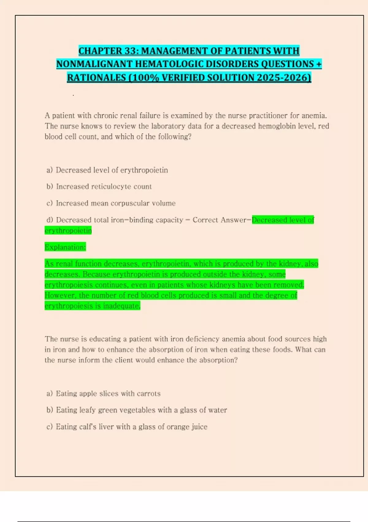 CHAPTER 33: MANAGEMENT OF PATIENTS WITH NONMALIGNANT HEMATOLOGIC ...