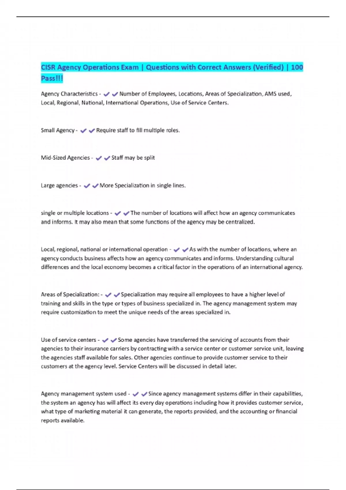 CISR Agency Operations Exam | Questions with Correct Answers (Verified ...