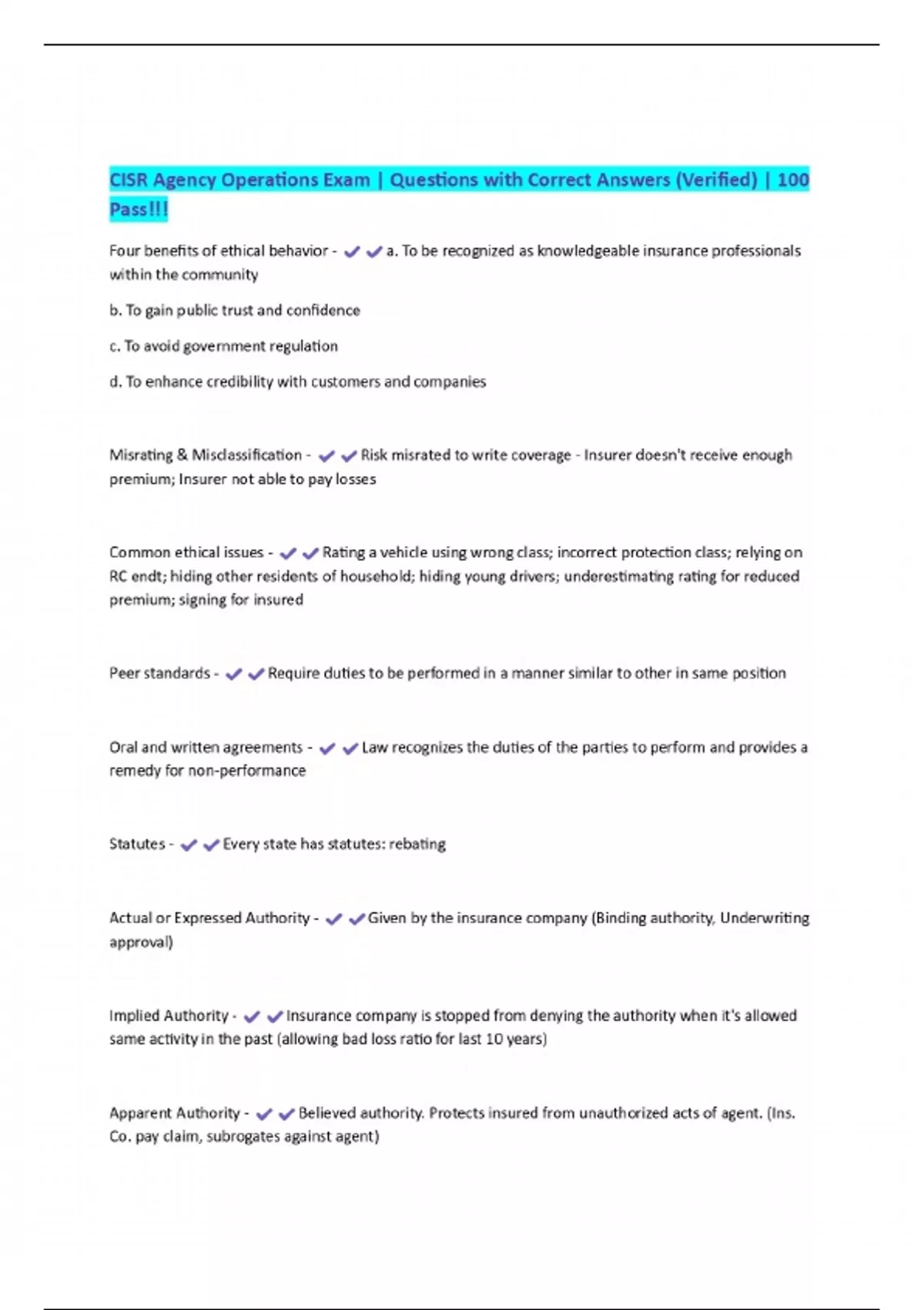 CISR Agency Operations Exam | Questions with Correct Answers (Verified ...