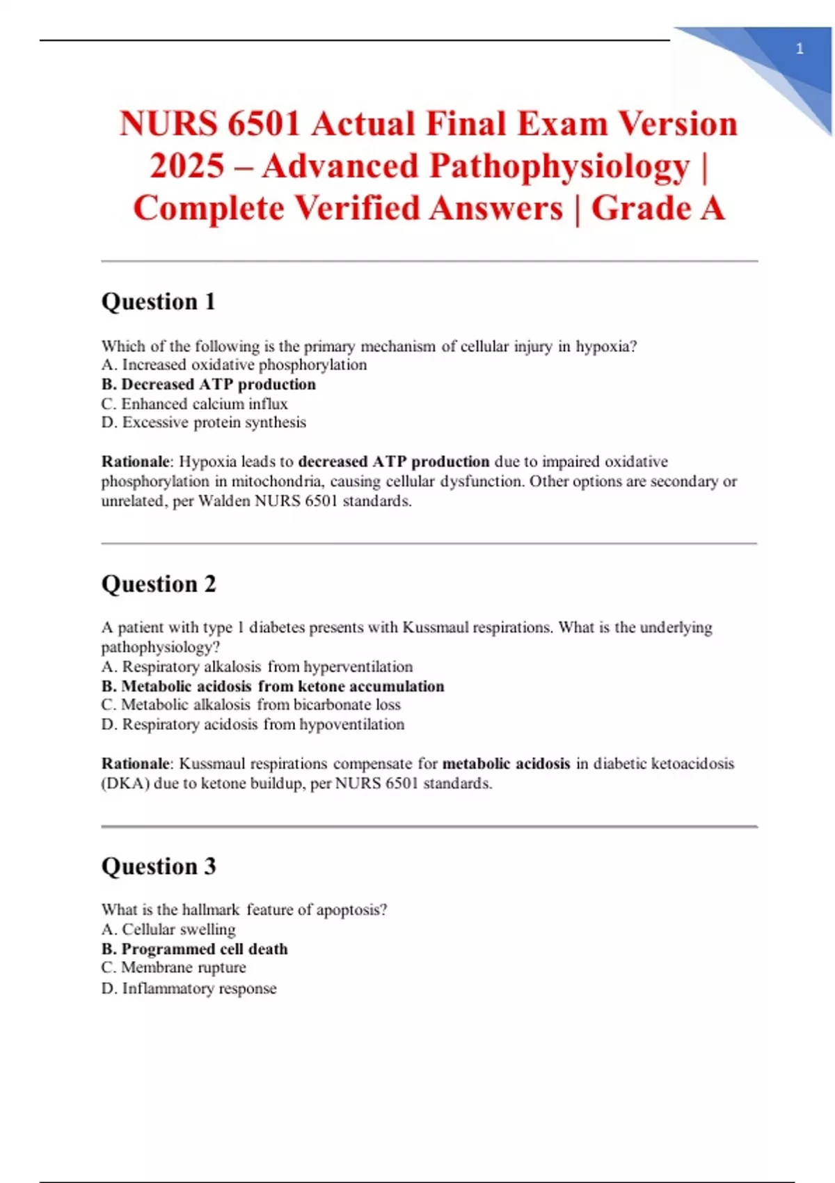 NURS 6501 Actual Final Exam Version 2025 – Advanced Pathophysiology ...