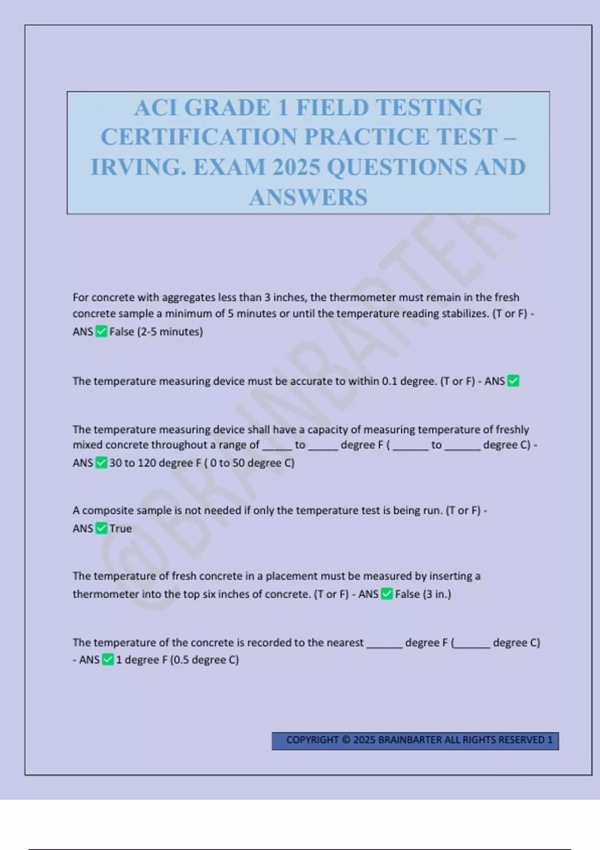 ACI GRADE 1 FIELD TESTING CERTIFICATION PRACTICE TEST – IRVING. EXAM ...