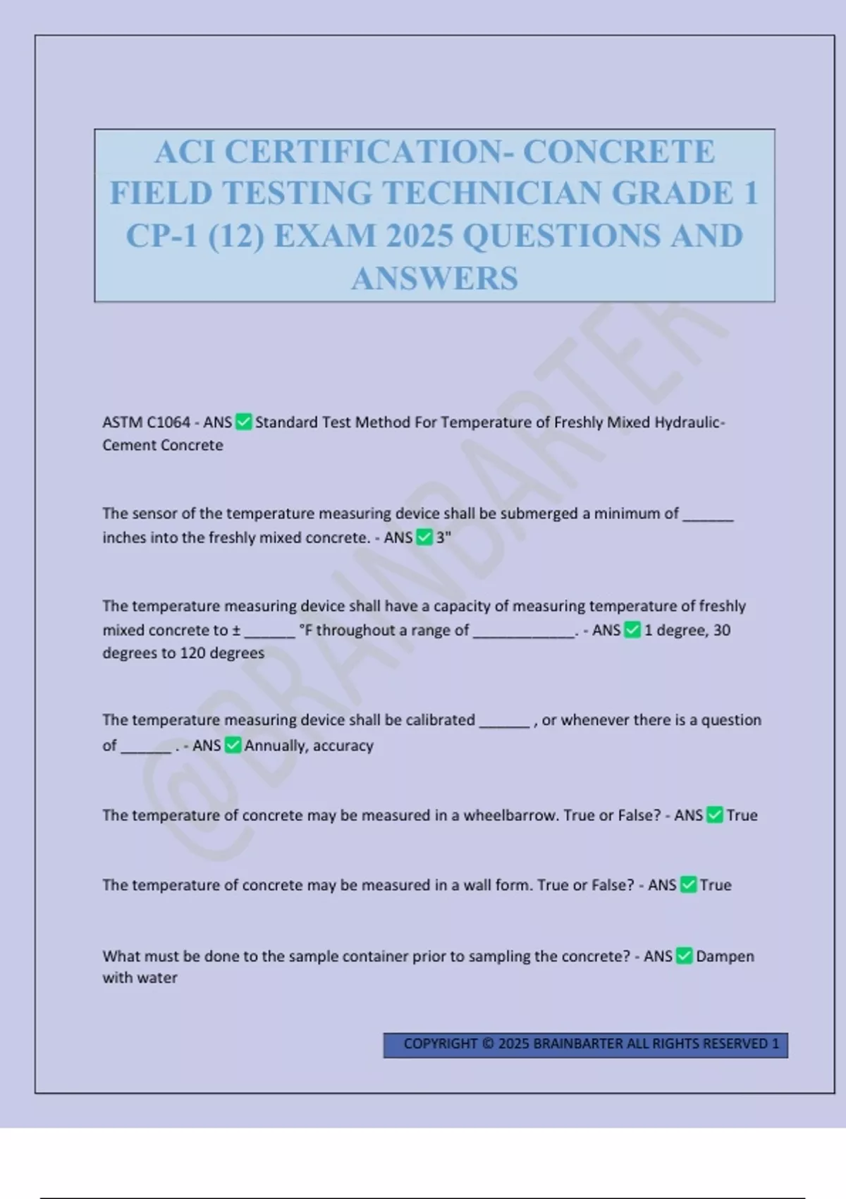 ACI CERTIFICATION- CONCRETE FIELD TESTING TECHNICIAN GRADE 1 CP-1 (12 ...