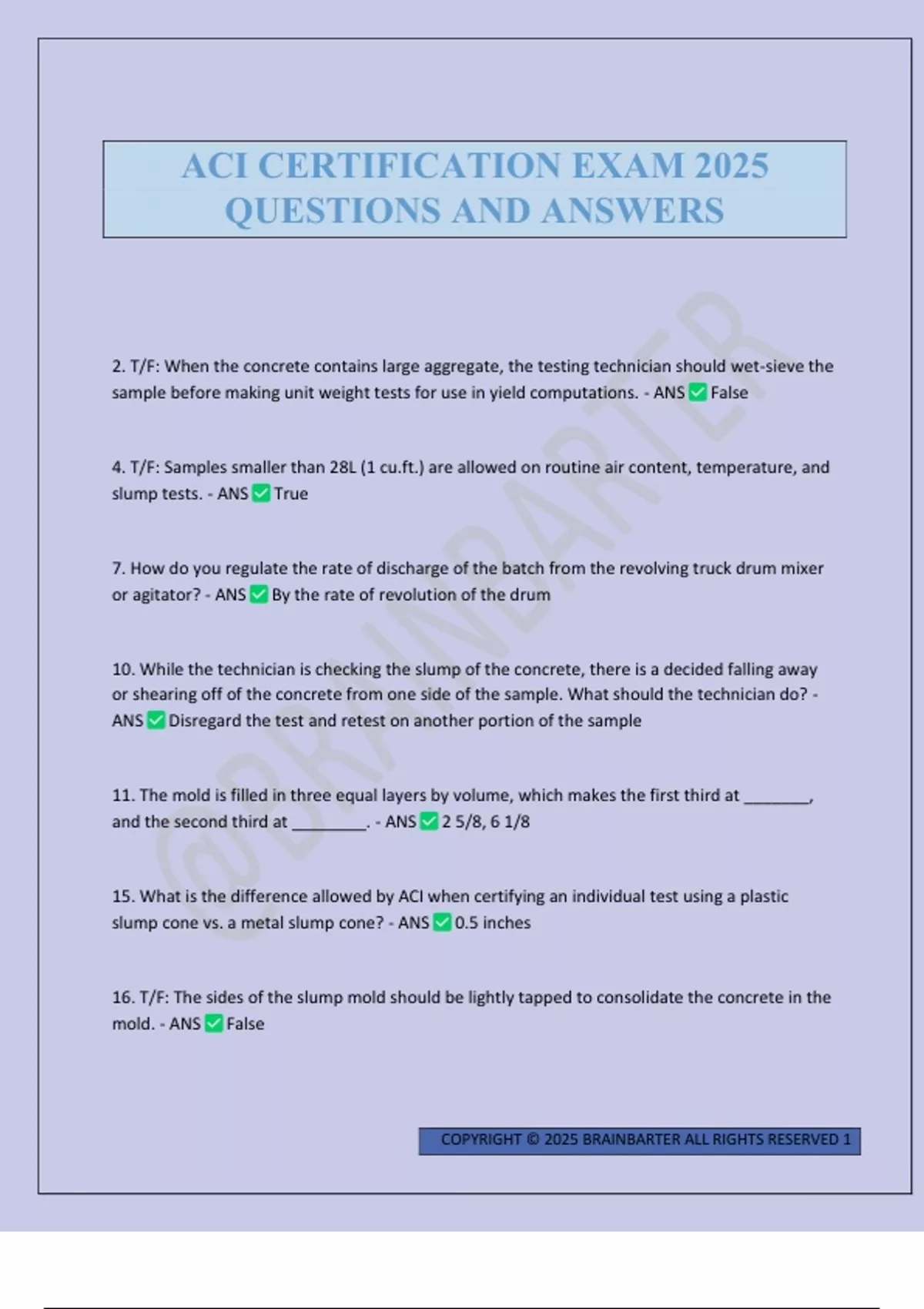 ACI CERTIFICATION EXAM 2025 QUESTIONS AND ANSWERS - ACI CONCRETE ...