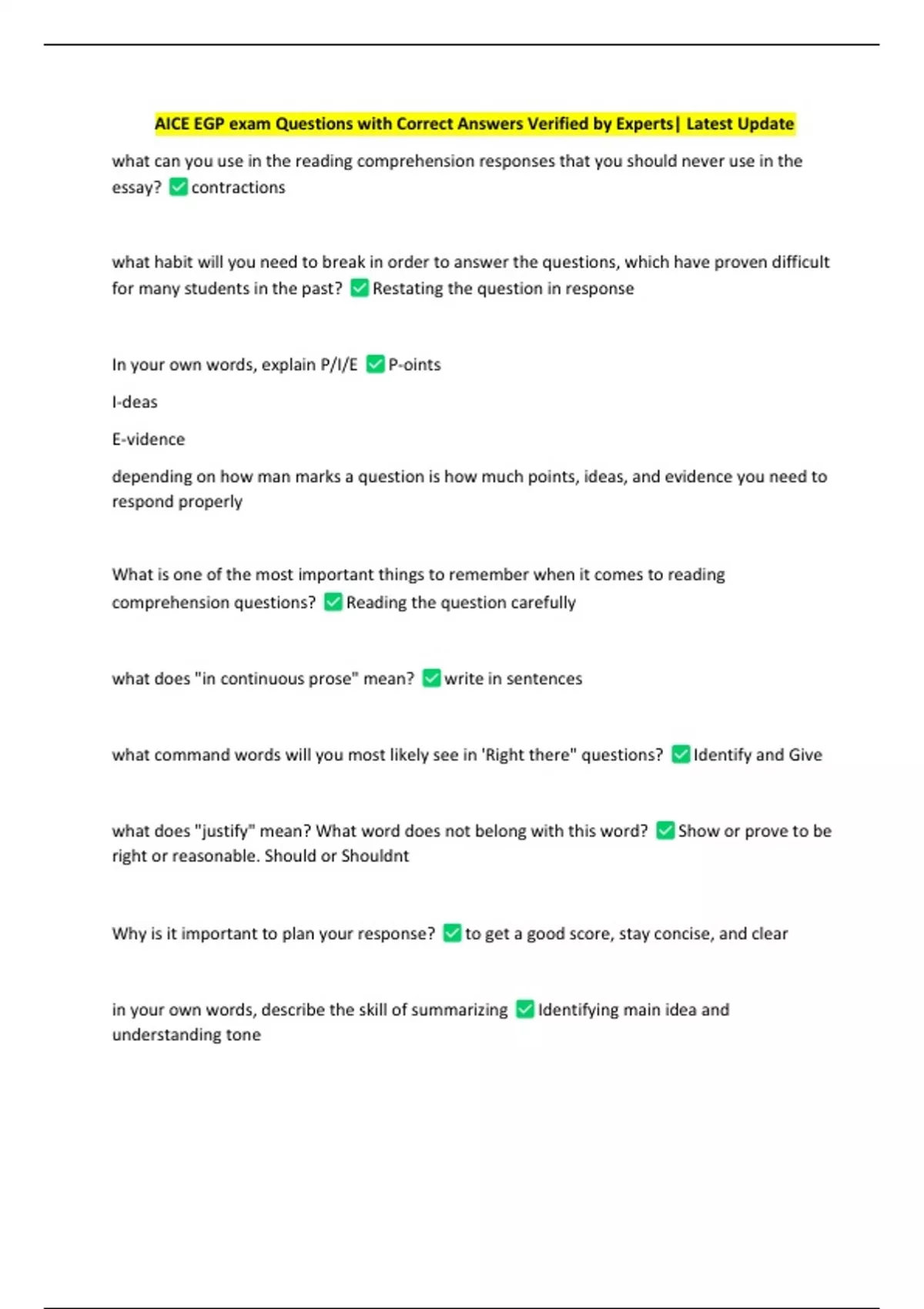 AICE EGP exam Questions with Correct Answers Verified by Experts ...
