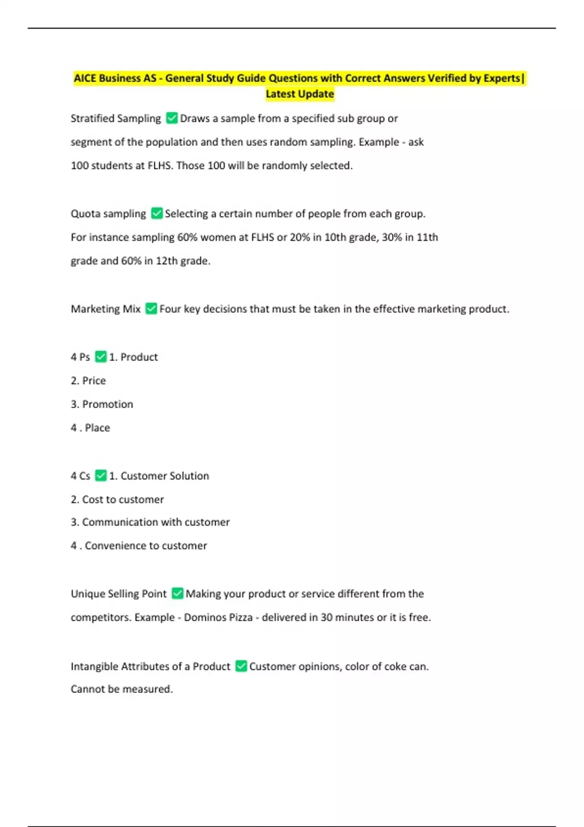 AICE Business AS - General Study Guide Questions with Correct Answers ...