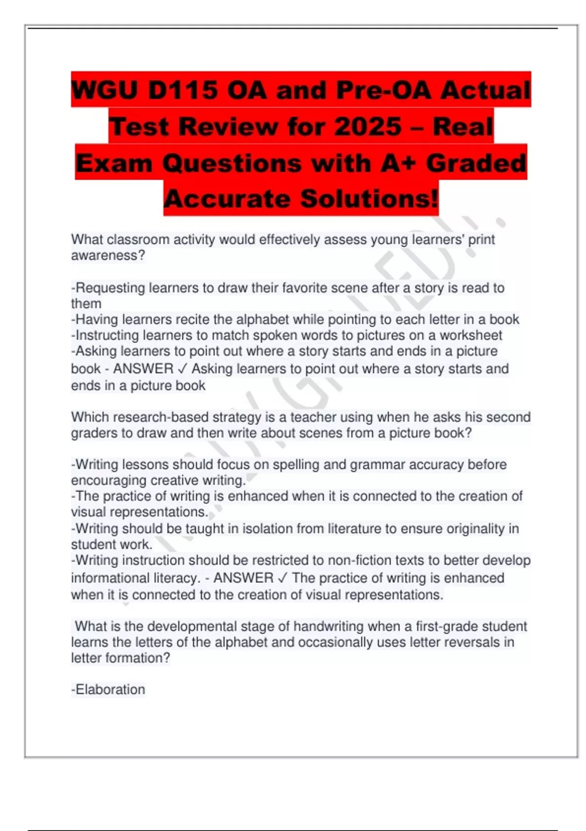 WGU D115 OA STUDY GUIDE UNIT 6 ACTUAL EXAM COMPLETE QUESTIONS WITH ...