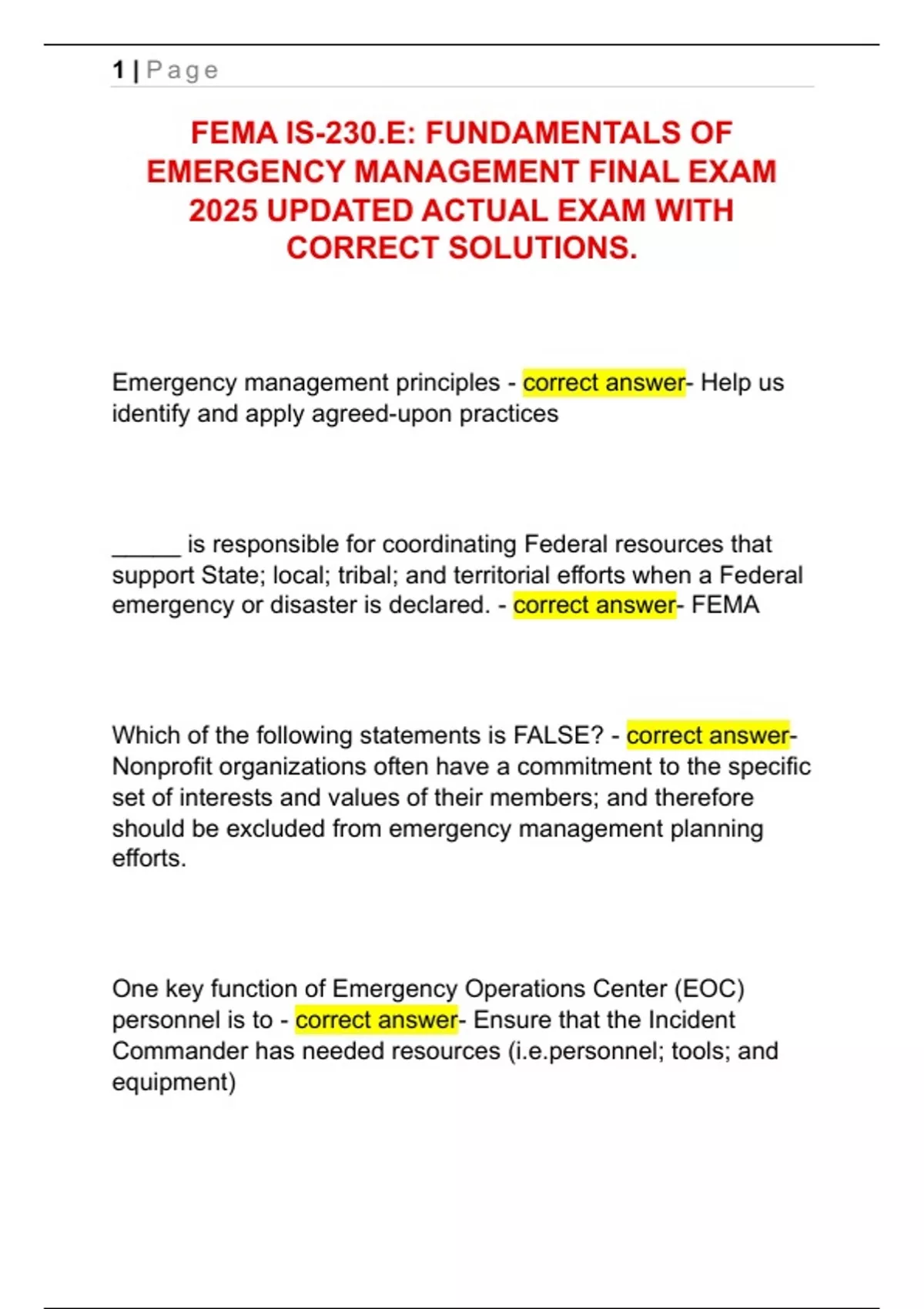 . FEMA IS-230.E Final Exam – 2025 Updated Actual Exam with Correct ...