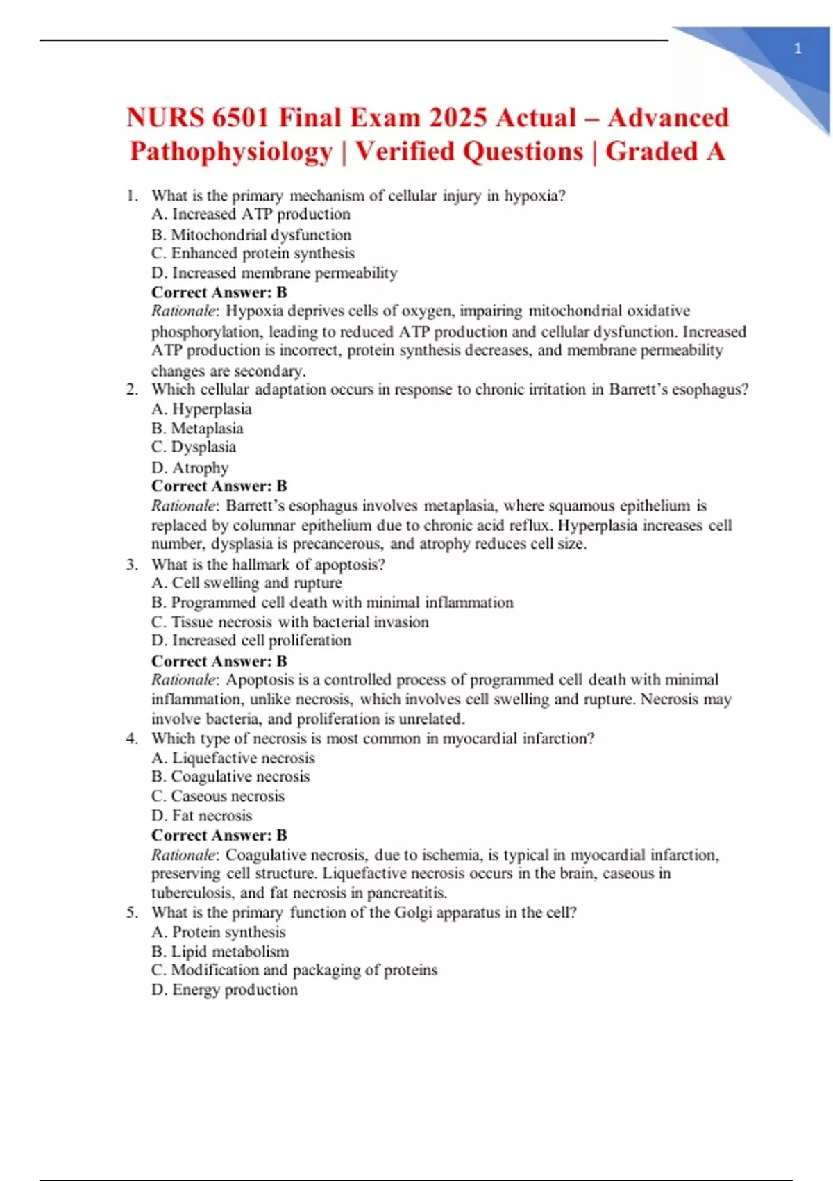 NURS 6501 / NURS6501 Advanced Pathophysiology Full Exam Package 2025/ ...