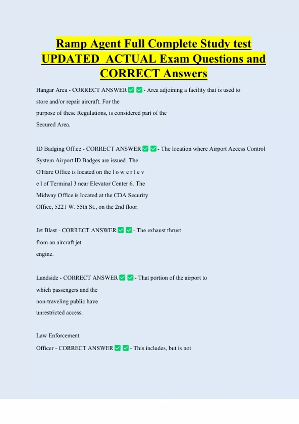 Ramp Agent Full Complete Study test UPDATED ACTUAL Exam Questions and ...