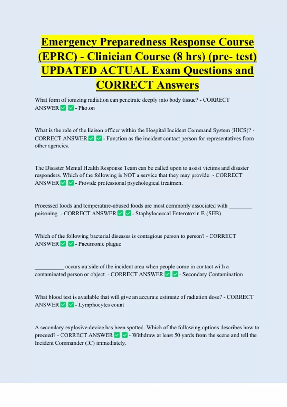 Emergency Preparedness Response Course (EPRC) - Clinician Course (8 hrs ...