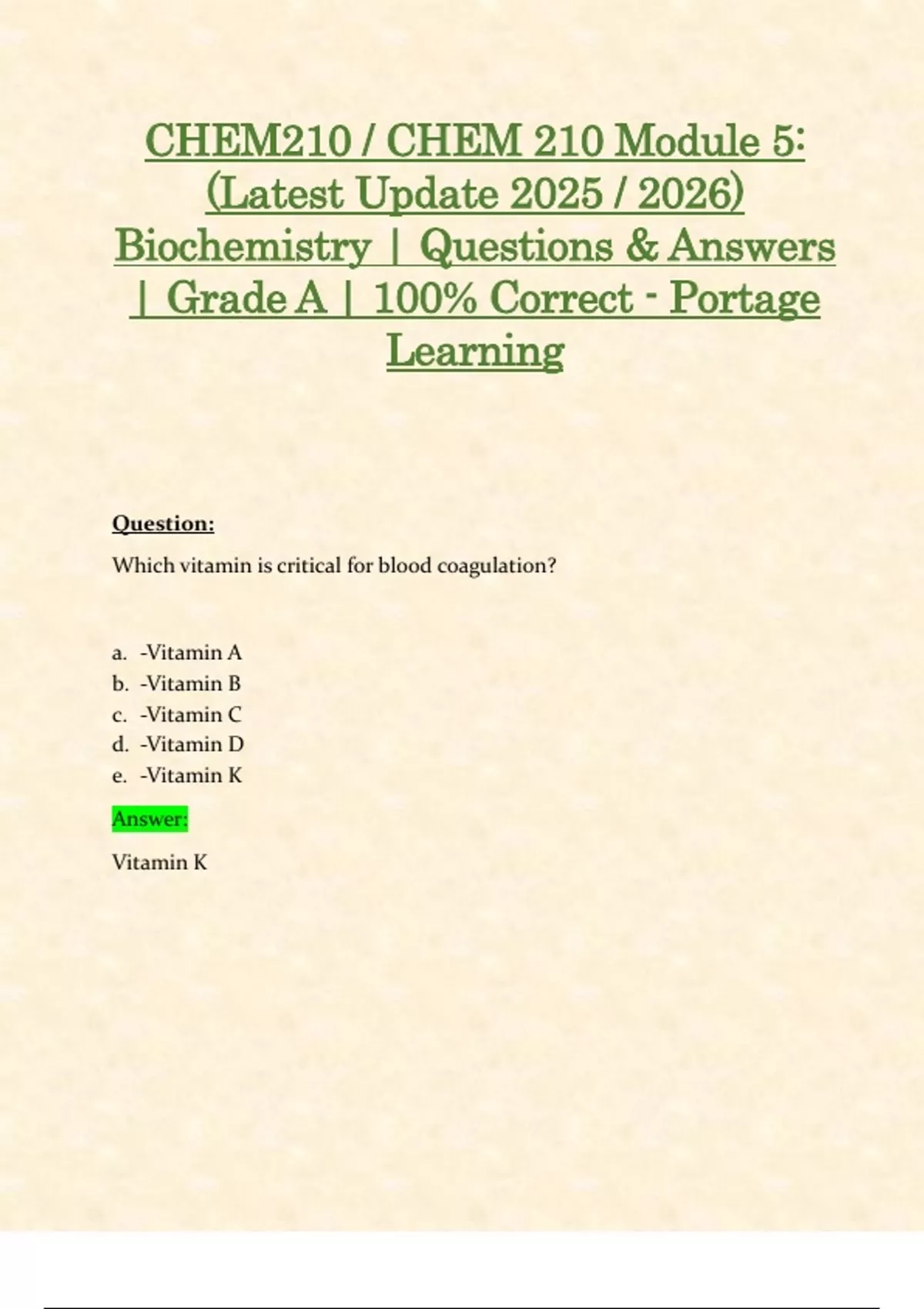 CHEM210 / CHEM 210 Module 5: (Latest Update 2025 / 2026) Biochemistry ...