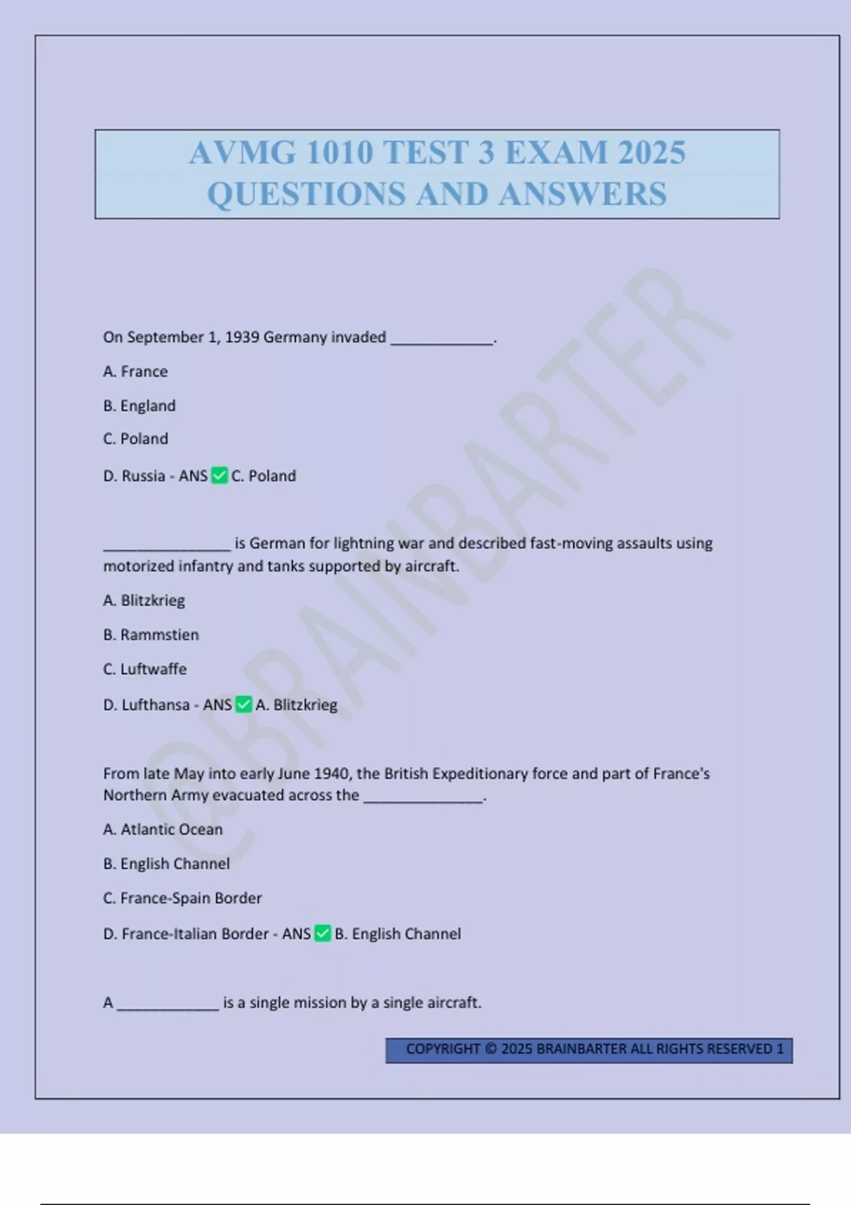 AVMG 1010 TEST 3 EXAM 2025 QUESTIONS AND ANSWERS - AVMG 1010 - Stuvia US