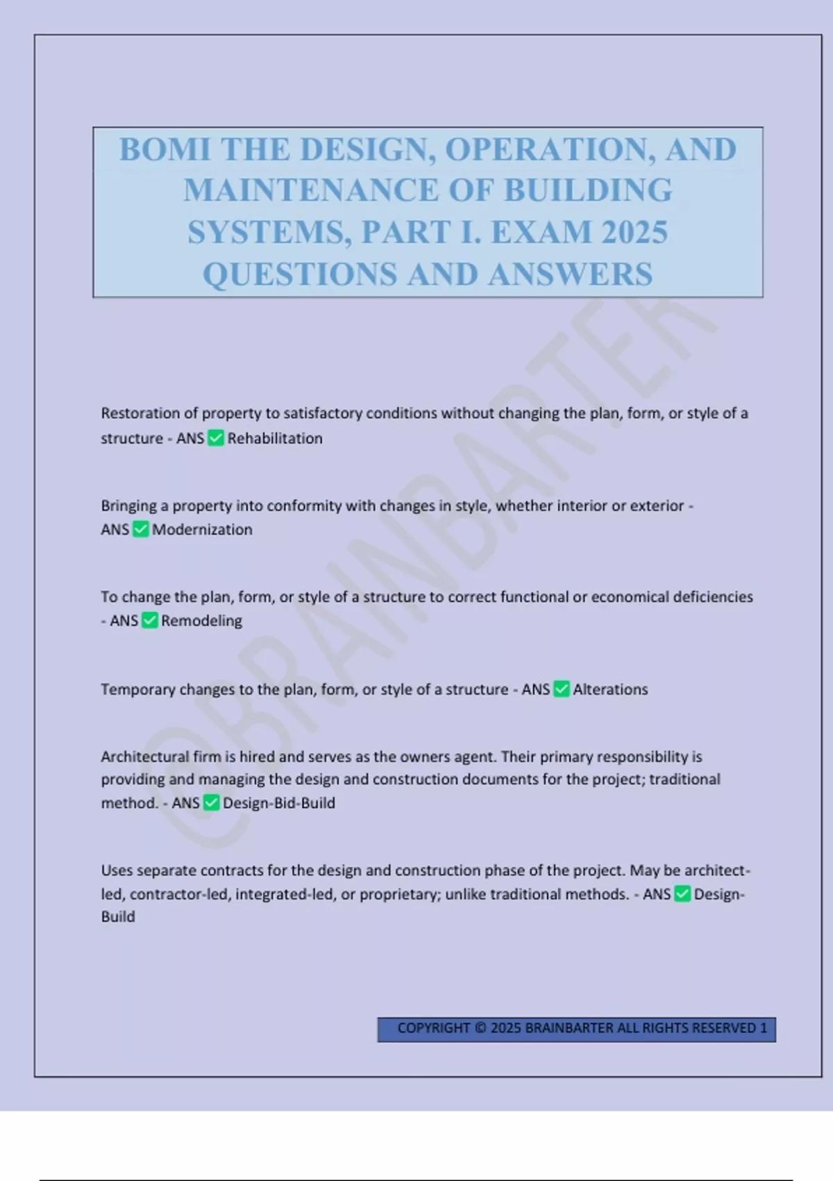 BOMI THE DESIGN, OPERATION, AND MAINTENANCE OF BUILDING SYSTEMS, PART I ...