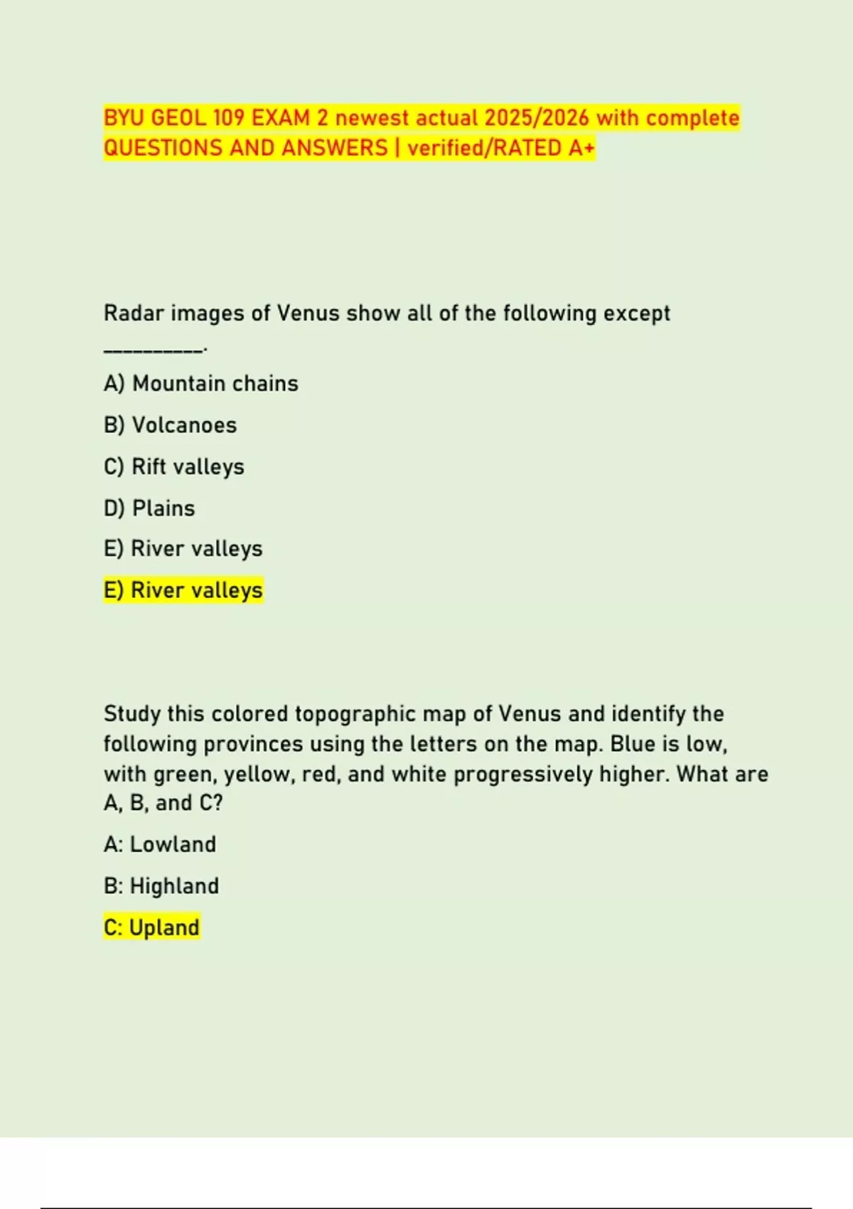 BYU GEOL 109 EXAM 2 newest actual 2025/2026 with complete QUESTIONS AND ...