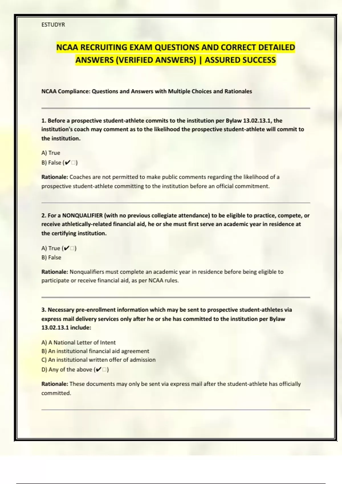 2025 NCAA RECRUITING EXAM QUESTIONS AND CORRECT DETAILED ANSWERS ...