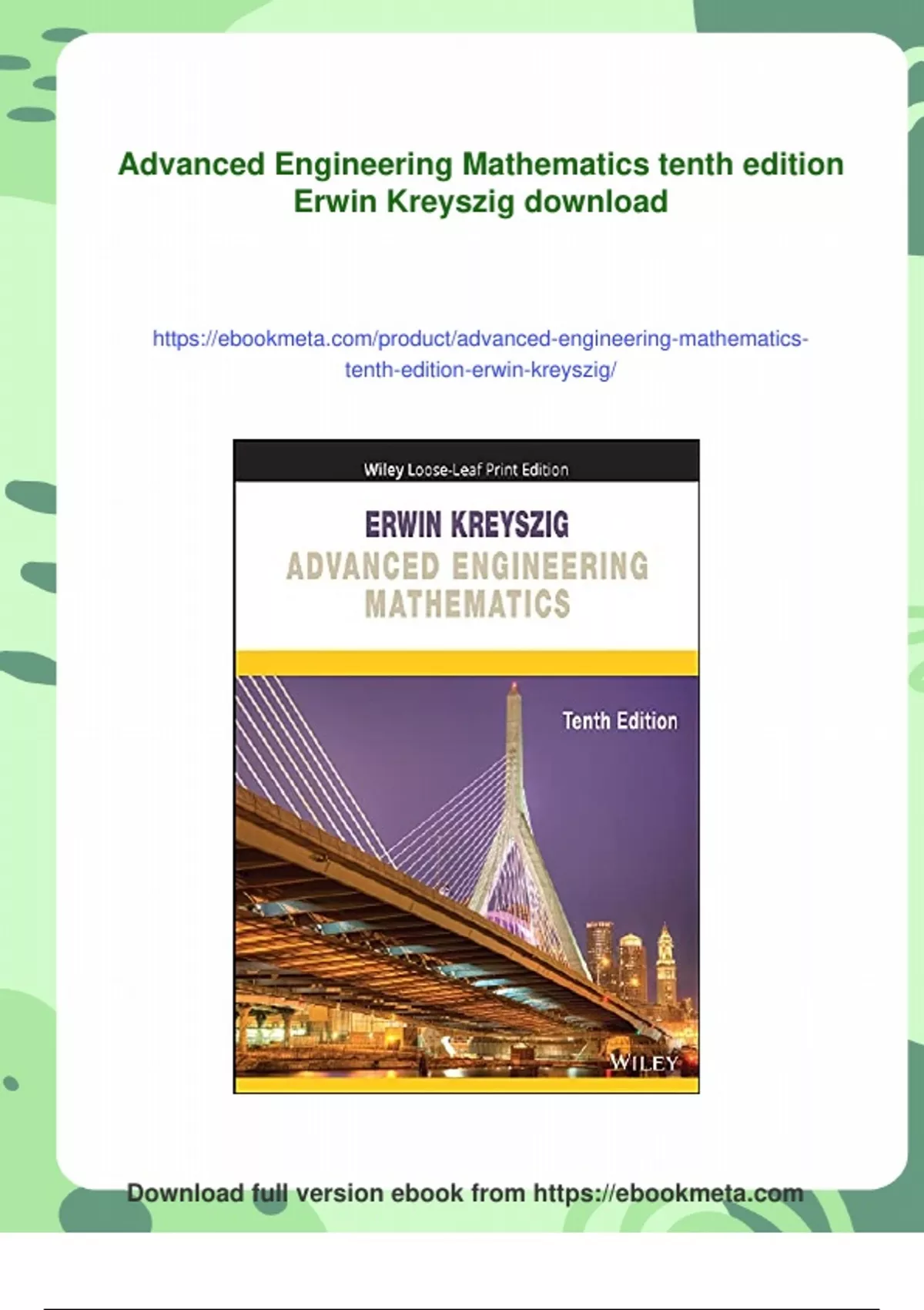 Summary Advanced Engineering Mathematics tenth edition Erwin Kreyszig - Digital Download ...