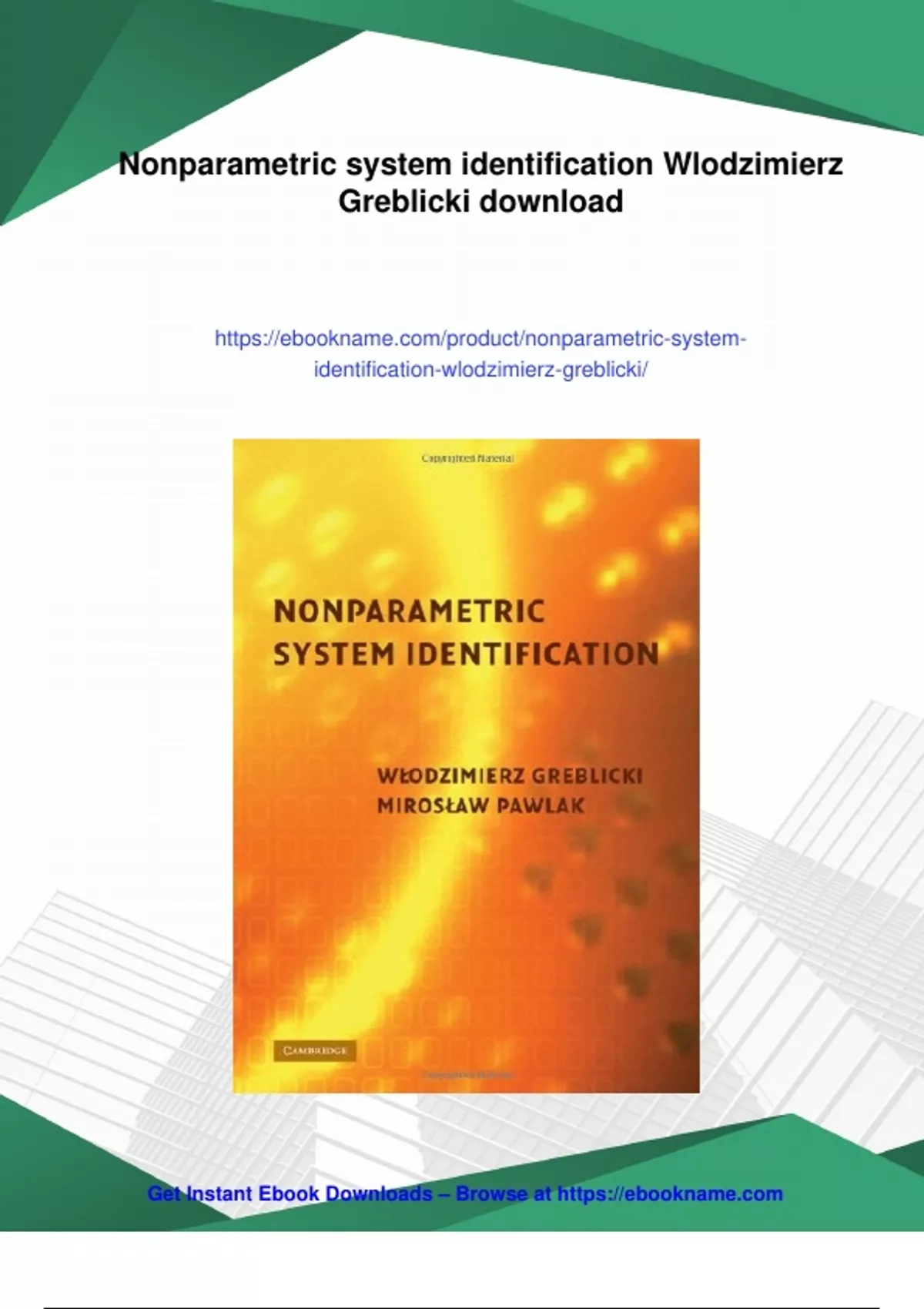 Summary Nonparametric system identification Wlodzimierz Greblicki - Digital Download - Ebookname ...