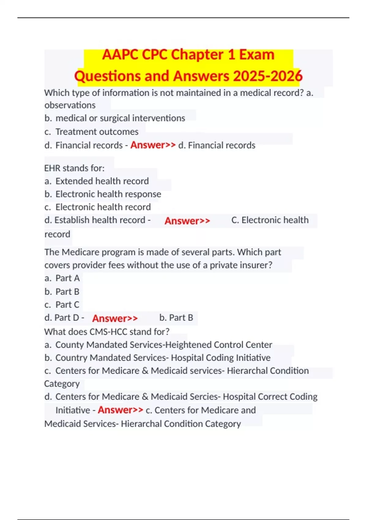 AAPC CPC Chapter 1 Exam Questions and Answers - Pa 202 - Stuvia US