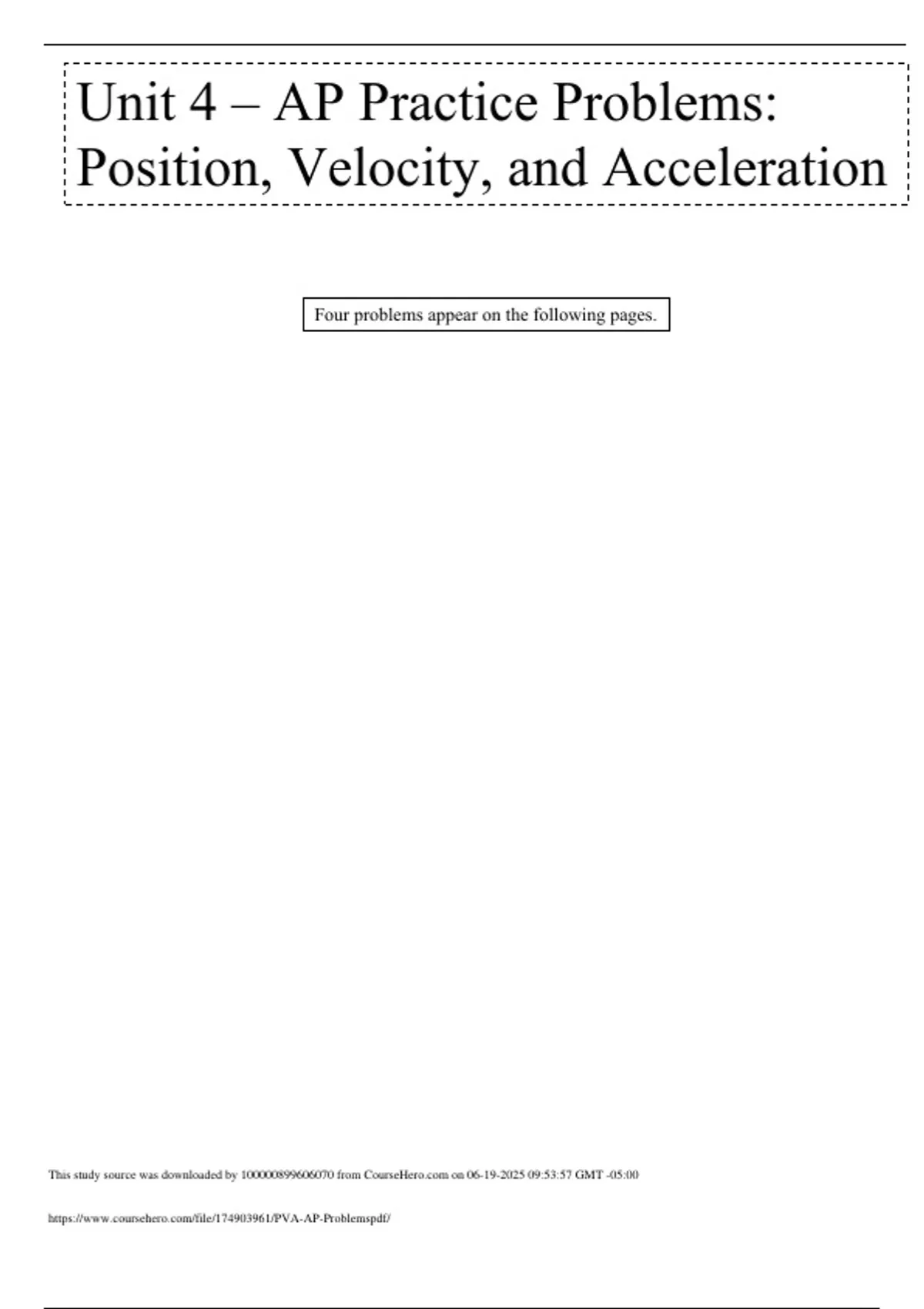 MATH 123 Unit 4 – AP Practice Problems: Position, Velocity, and ...