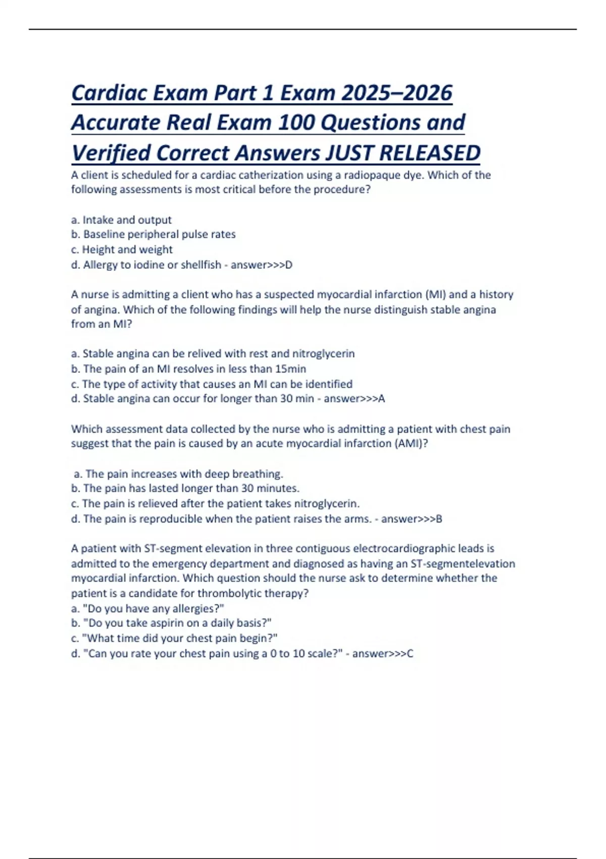 Cardiac Exam Part 1 Exam 2025–2026 cardiovascular system mastery ...