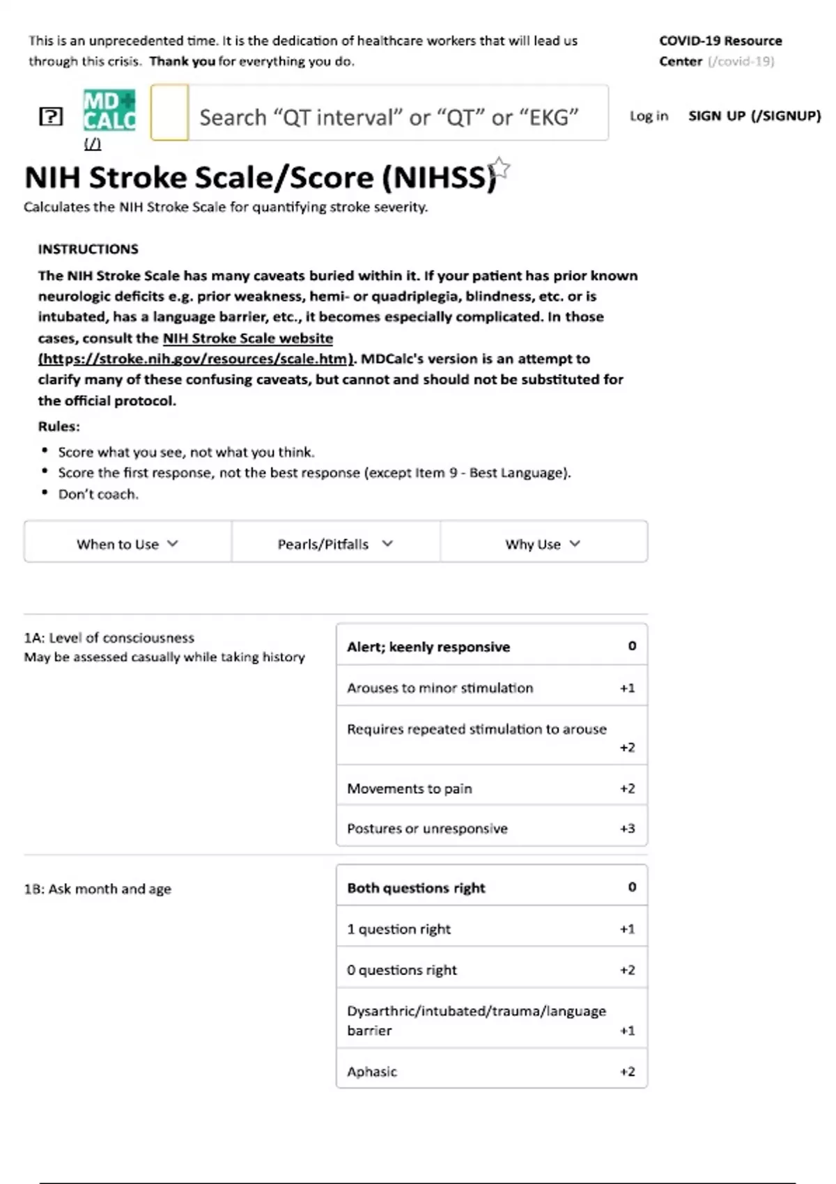 NIH CTROKE SCALE SCORE NIHSS MD CALC LATEST UPDATED VERSION | DOWNLOAD ...