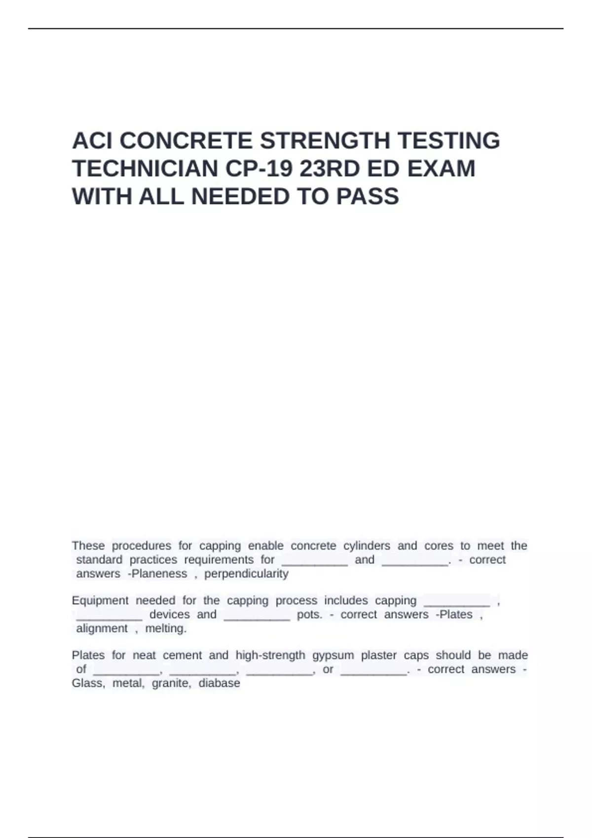 ACI CONCRETE STRENGTH TESTING TECHNICIAN CP-19 23RD ED EXAM WITH ALL ...