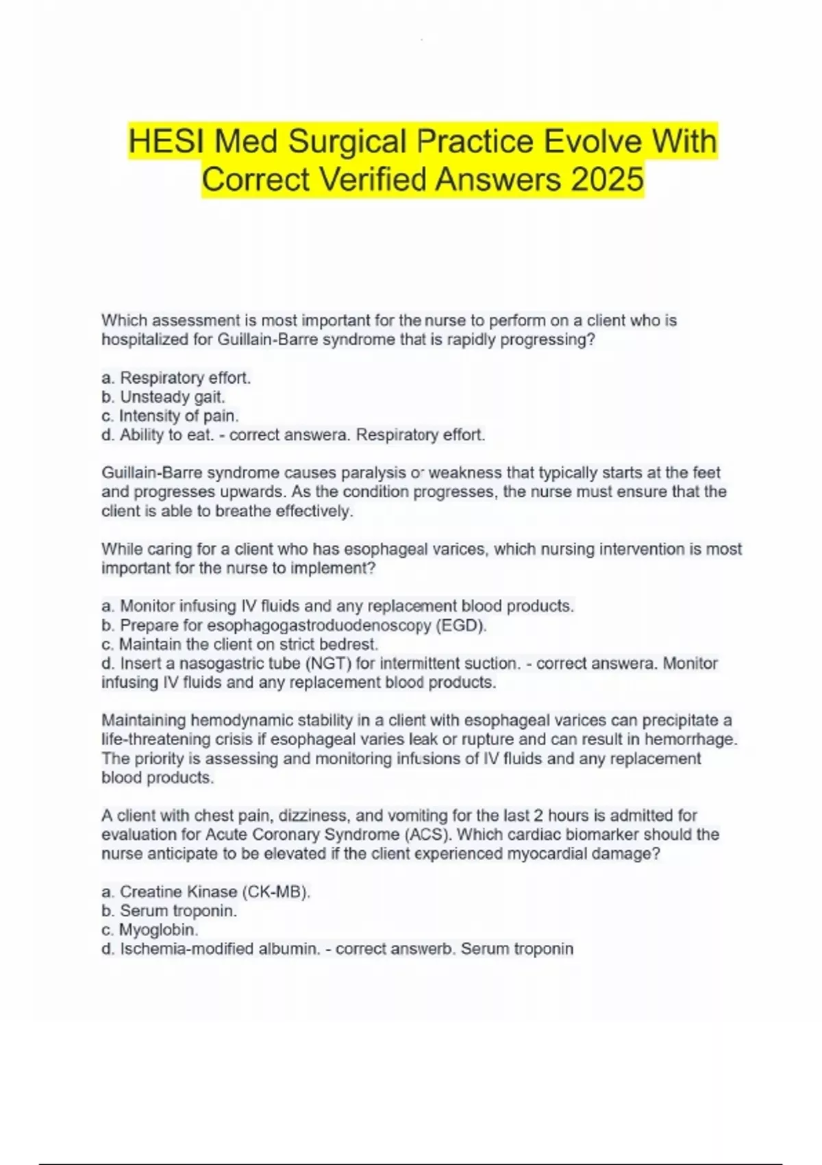 HESI Med Surgical Practice Evolve With Correct Verified Answers 2025 ...