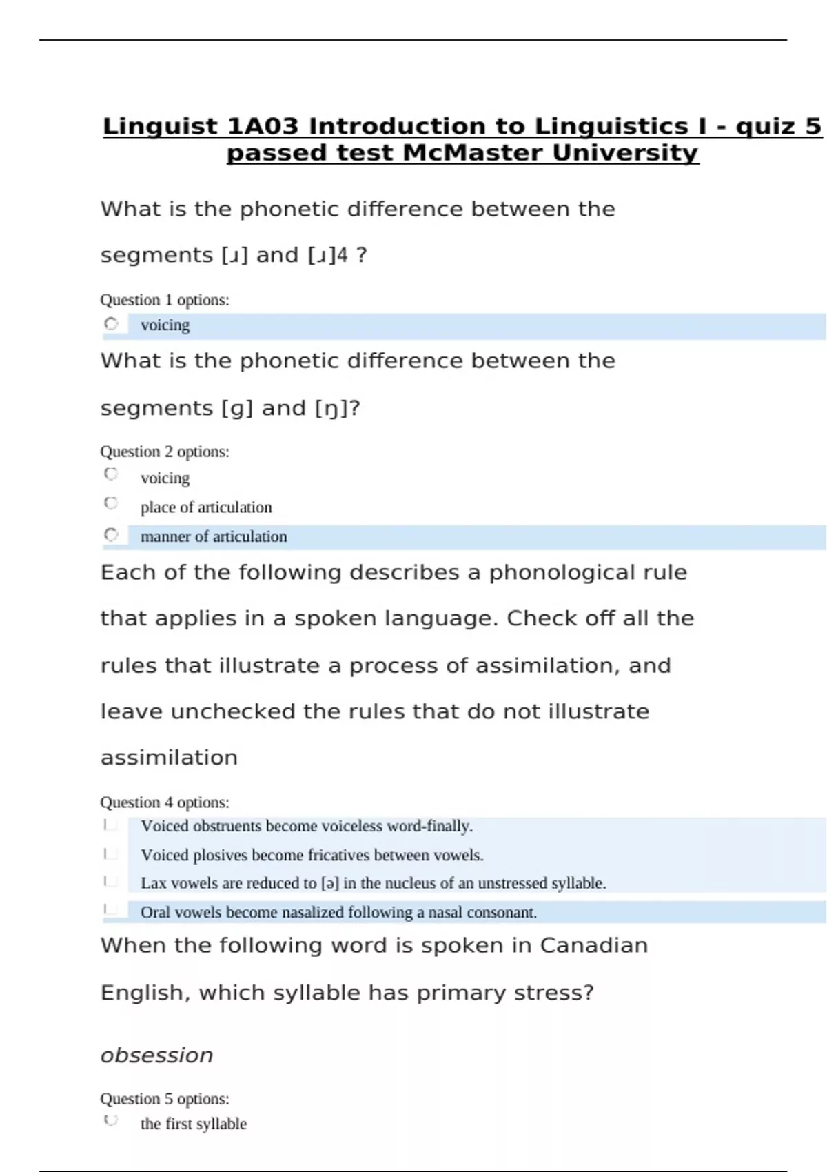 Linguist 1A03 Introduction to Linguistics I - quiz 5 passed test ...