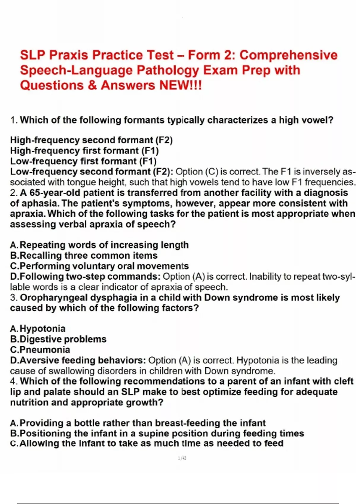SLP Praxis Practice Test – Form 2 Comprehensive Speech-Language ...