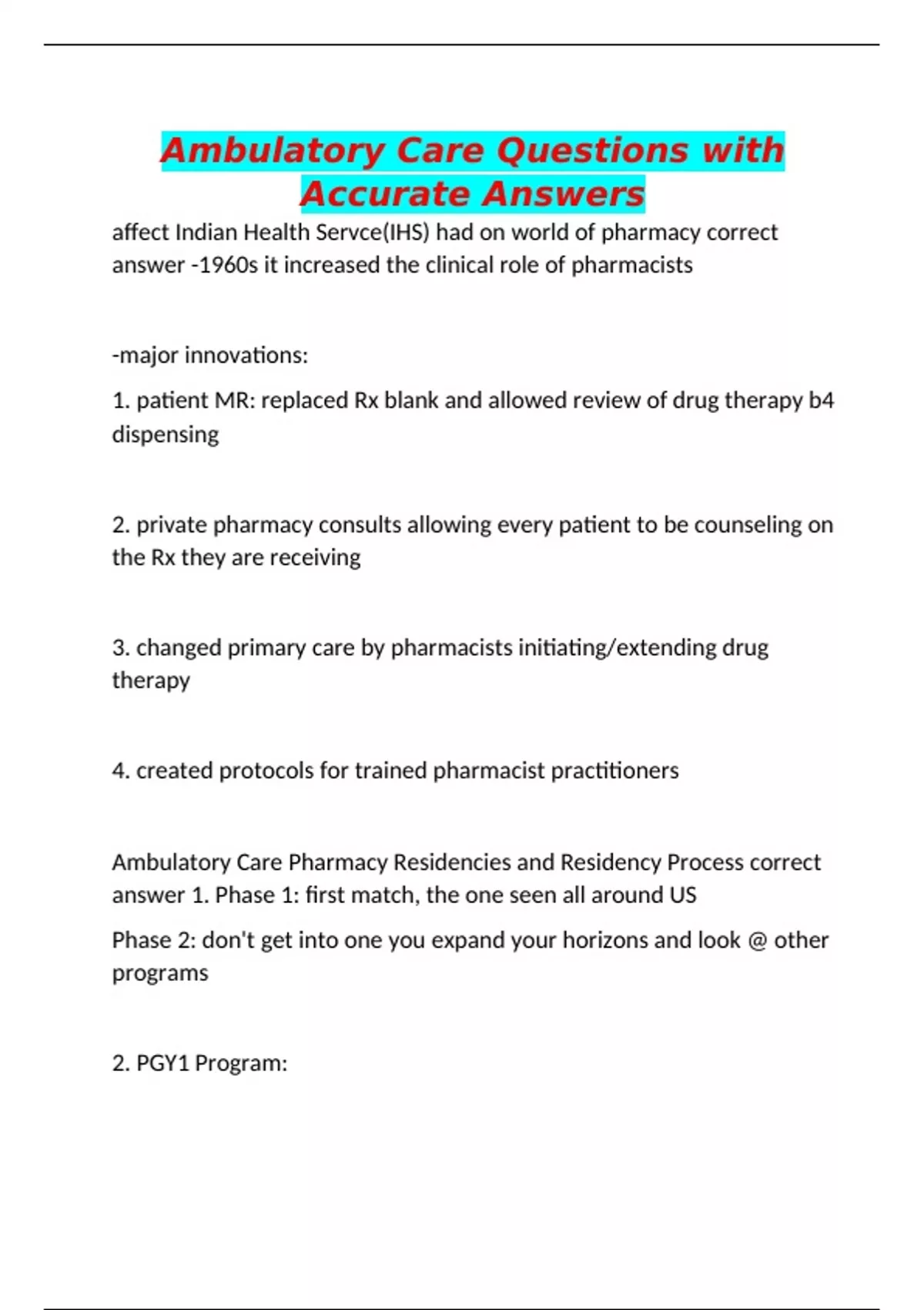 Ambulatory Care Questions with Accurate Answers - Ambulatory nursing ...