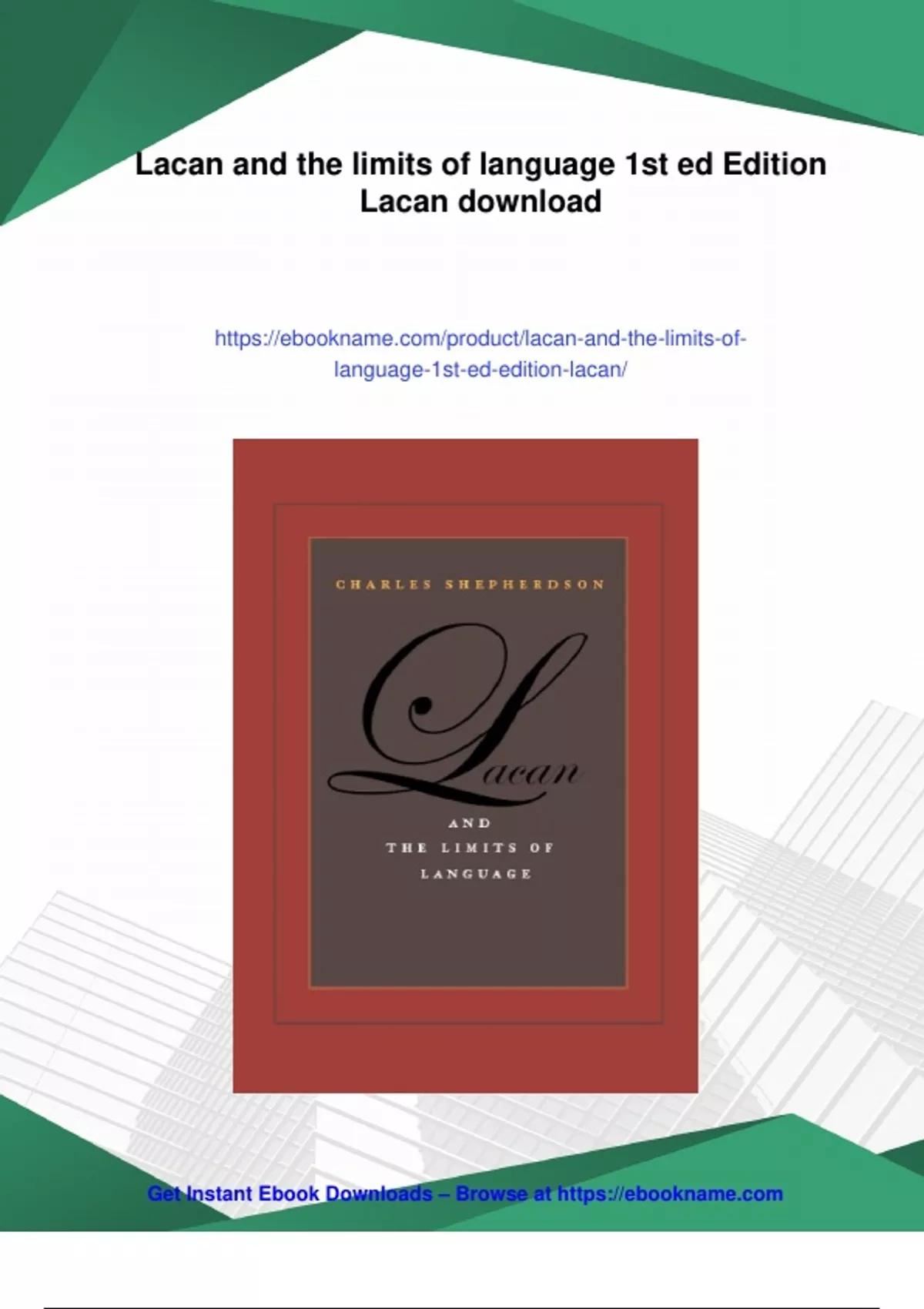 Summary Lacan and the limits of language 1st ed Edition Lacan - Instant ...