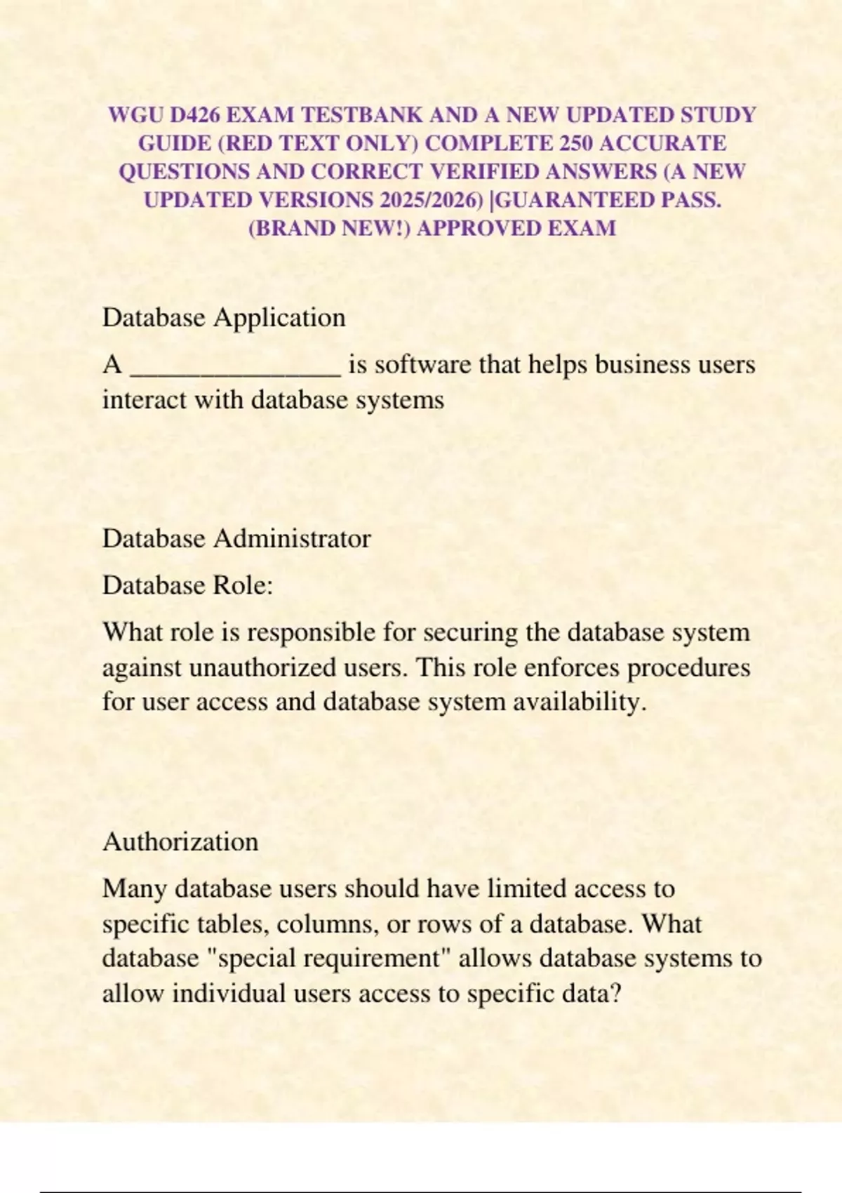 WGU D426 EXAM TESTBANK AND A NEW UPDATED STUDY GUIDE (RED TEXT ONLY ...